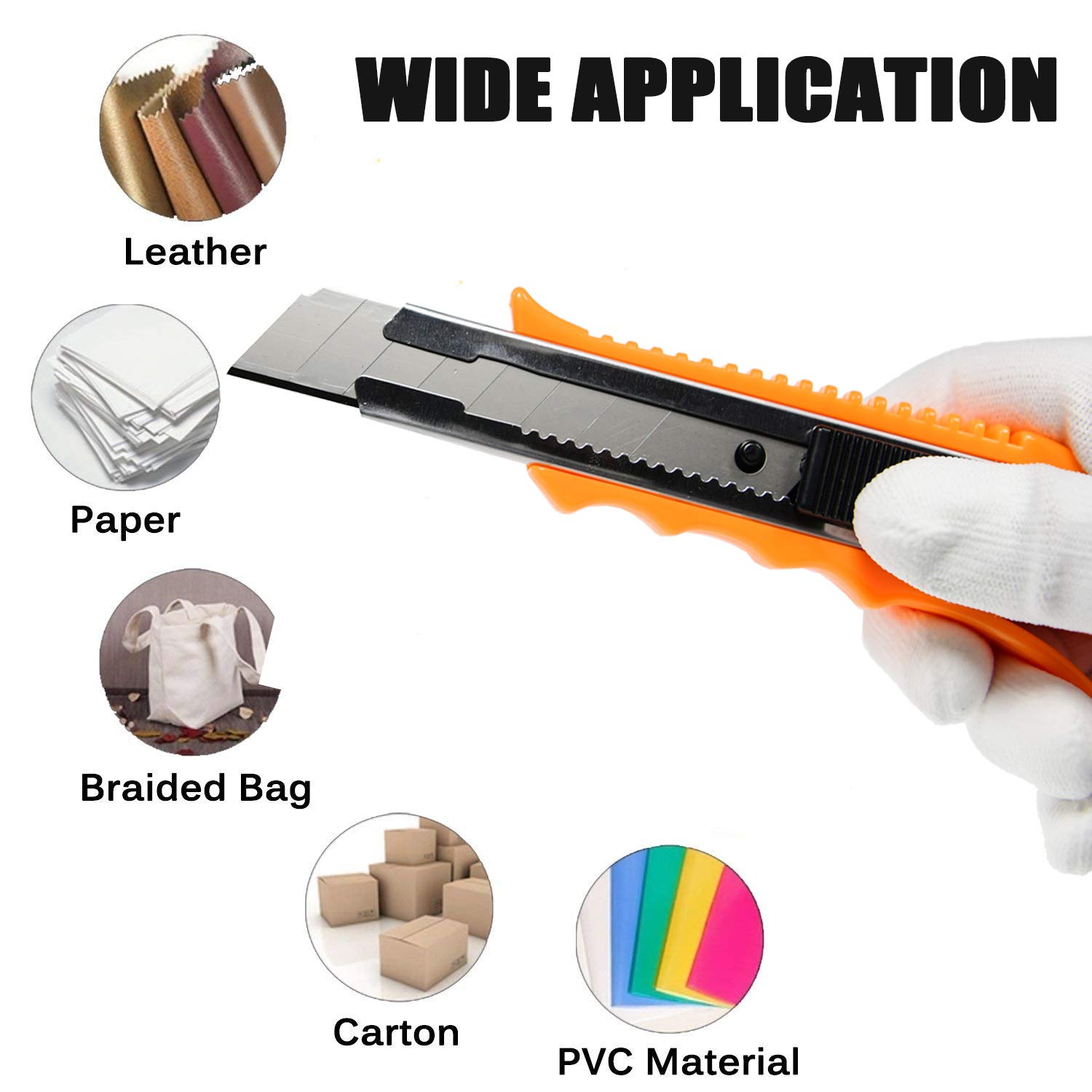 WEKOIL Utility Knives Retractable Box Cutter,18mm Wide Snap Off Blade Knife,11 Carbon Steel Blades,Hobby Art Paper Knives with Comfortable Handle,Heavy Duty for Office Home Garage Orange