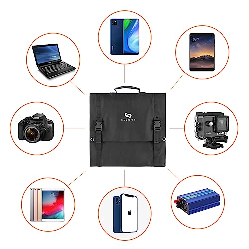 KAUWOX 60W Portable Solar Panel, 23% High Efficiency,USB QC 5V 3.0A&USB Type-C 5V 2.4A&DC 18V Power Output Interface ,IP65 Water & Dustproof Design for Phones, Tablets, Digital Cameras,Camping