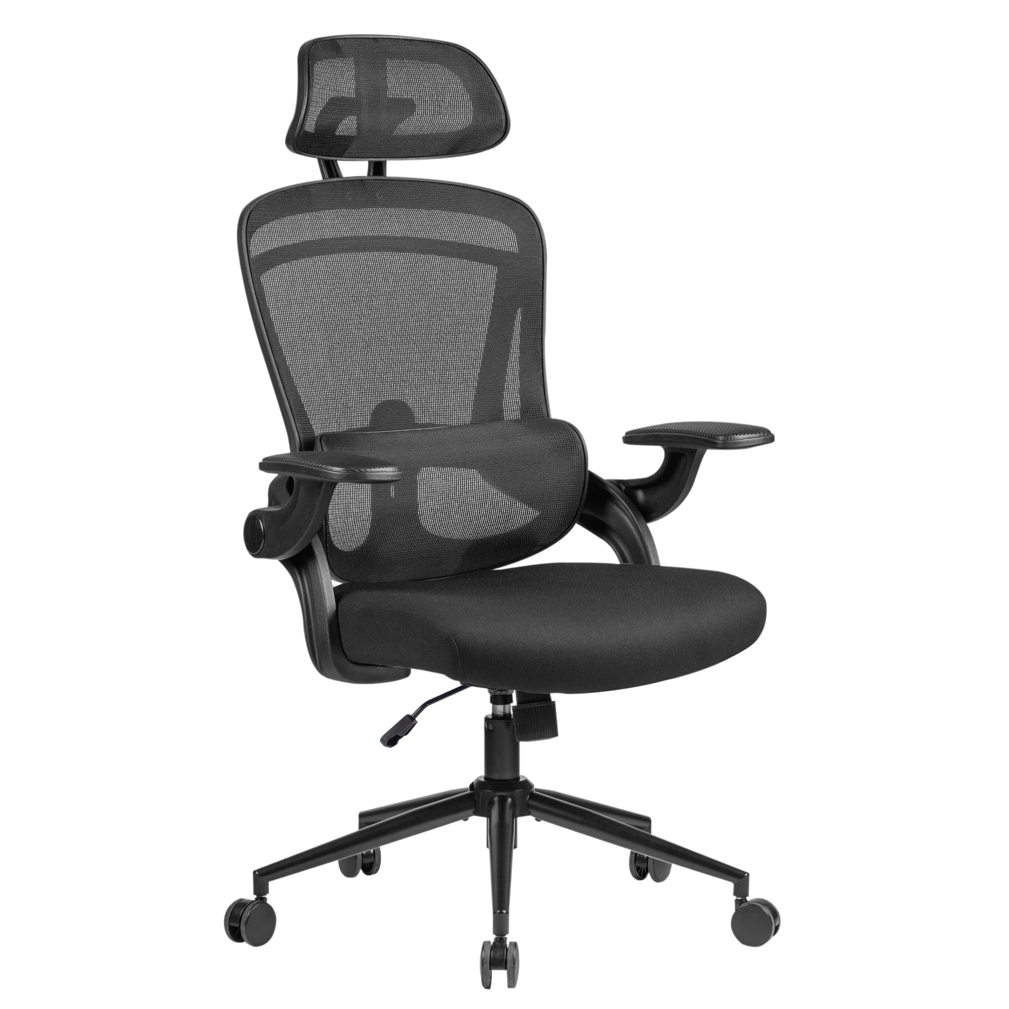 Nouhaus Ergo Fit Ergonomic Mesh Office Chair High Back Adjustable Lumbar Support Headrest and Adjustable Flip-up Armrests, Comfy Desk Chairs Swivel Computer Gaming Chair Tilt Function(N20, Black)