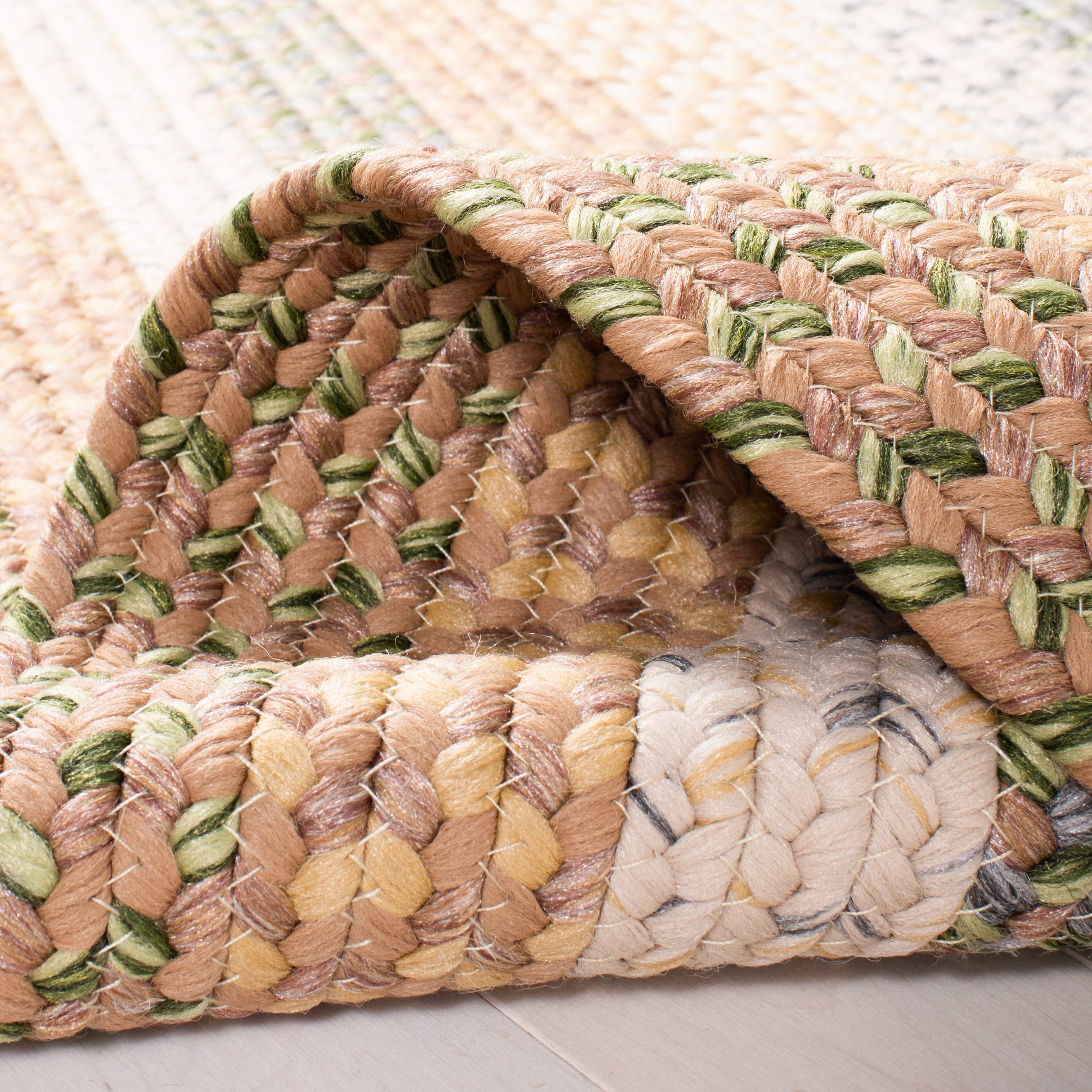 SAFAVIEH Braided Collection 4' x 6' Oval Tan / Multi BRD314A Handmade Country Cottage Reversible Area Rug