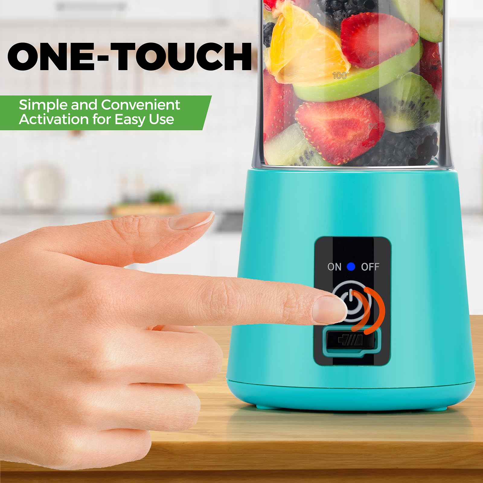 Personal Blender for Shakes and Smoothies, USB Rechargeable Shaker, Portable Juicer with Six Cutters, 380ML Juice Bottle for Travel Gym(Teal)