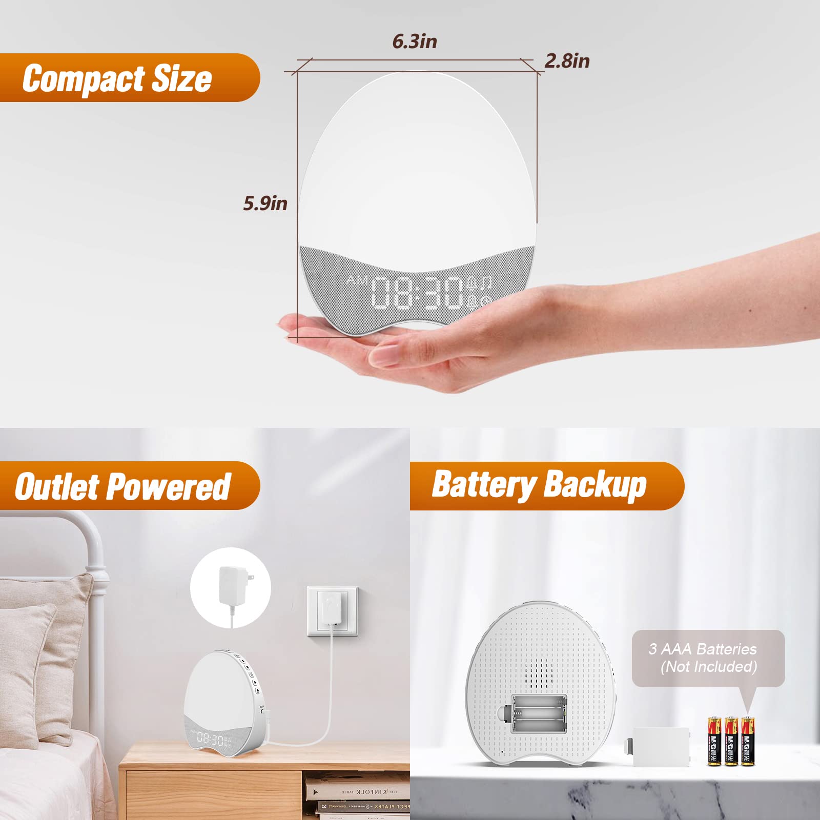 Welgo G4 White Noise Machine Alarm Clock and Nightlight with Natural Sound Dual Alarms, 12 Soothing Sounds, Sleep Timer, Dimmable Digital Display for Kids, Adult, Sleeping, Bedroom…