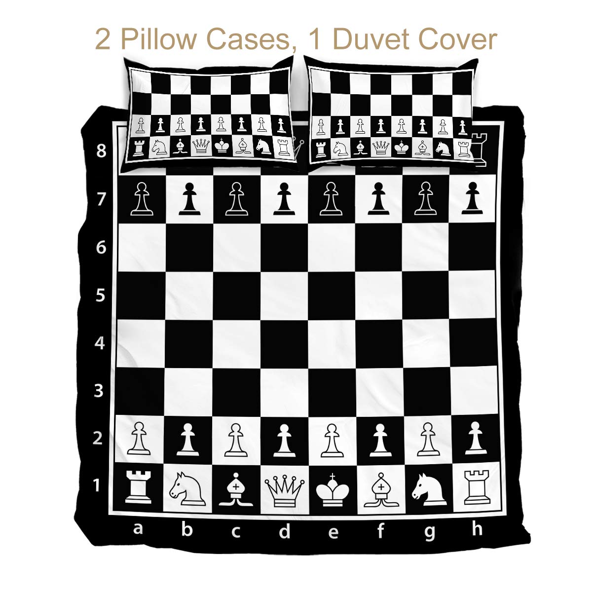 Sleepwish Check Chessboard Duvet Cover Twin Size Black & White Chess Pieces Bedding Set 3 Pieces Classic Checkered Pattern Modern Comforter Cover Sets