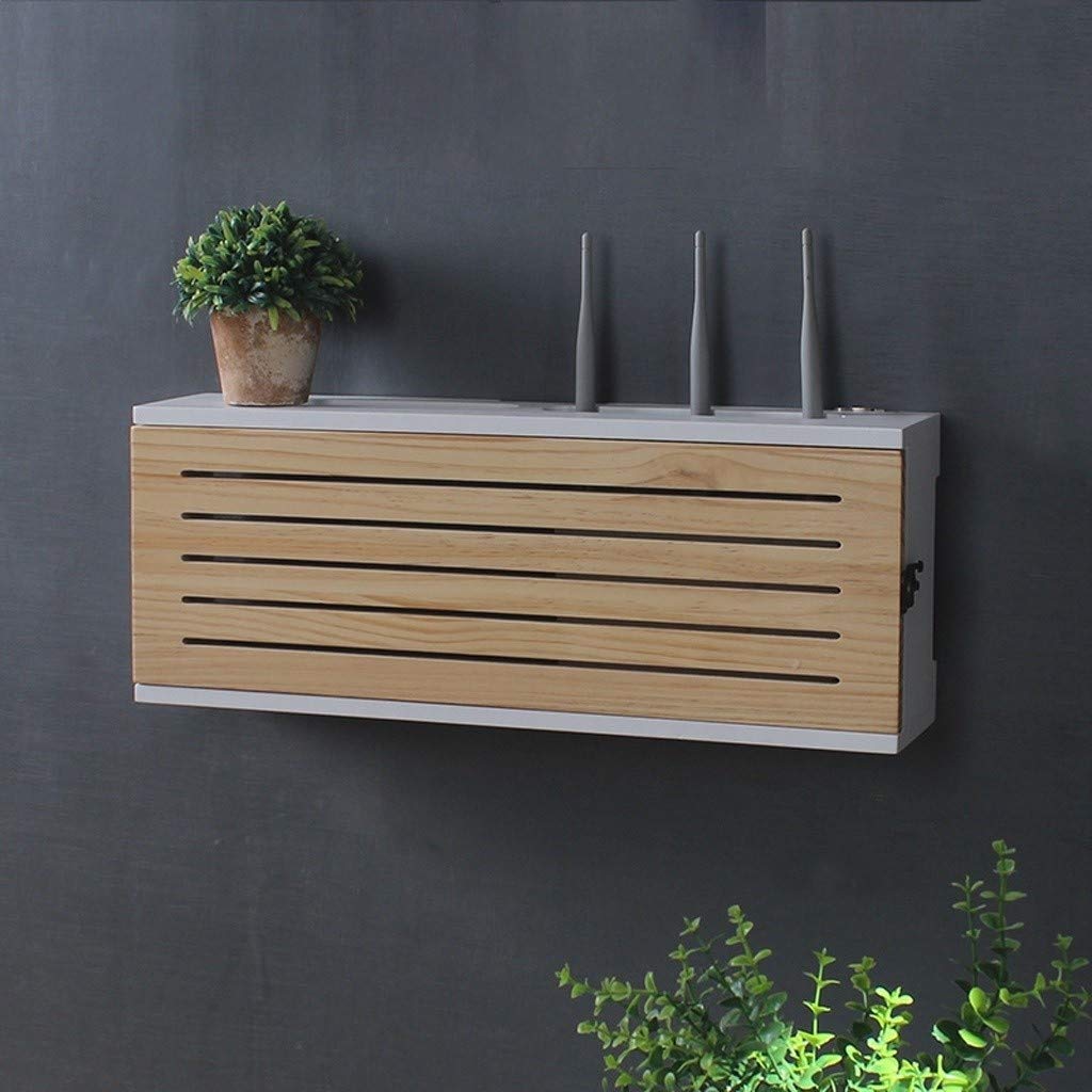Solid Wood Network Set-top Box Wall Mounted Router Storage Box TV Lower Row Socket Occlusion Box Wireless WiFi Router Shelf (Size : Length 80cm)