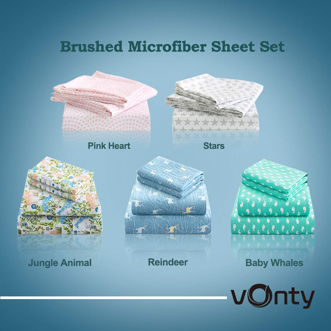 Vonty Kids Bed Sheets Twin Pink Heart Printed Sheets for Girls, Soft Lightweight Microfiber Easy Wash Bedding Set (1 Fitted Sheet + 1 Flat Sheet + 1 Pillowcase)