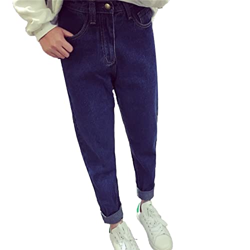 Maiyifu-GJ Women's High Waist Baggy Ankle Jeans Slim Fit Straight Leg Stretch Denim Pants Washed Skinny Slimming Jean Trouser (Dark Blue,X-Large)