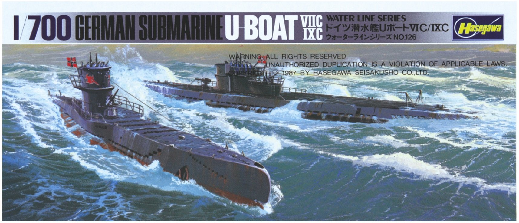 Hasegawa 901 1/700 Water Line Series German Navy Submarine U-Boat 7C/9C Plastic Model