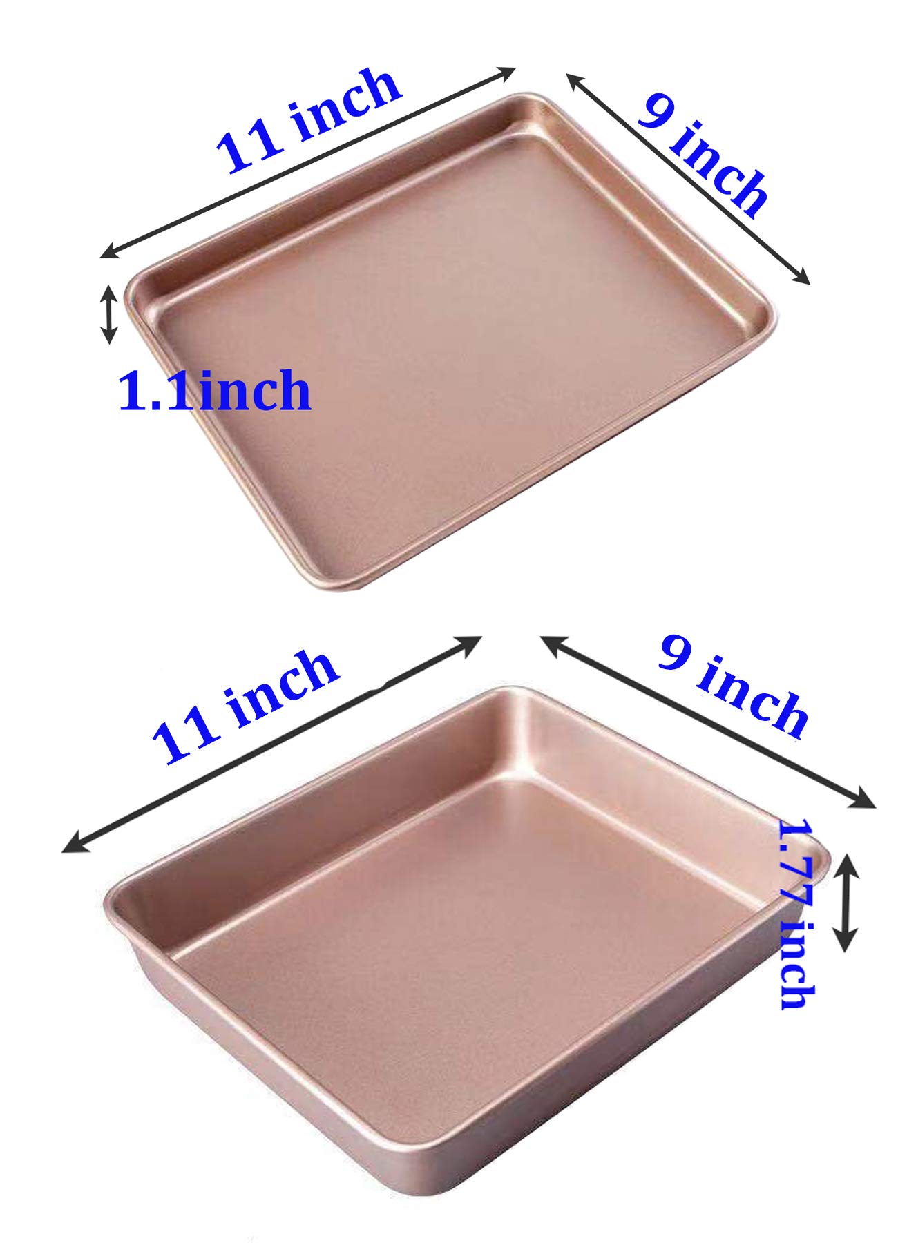HYTK Small Cookie Cake Brownie Baking Sheet Pan Set 11 X 9 Inch Toaster Oven Replacement Tray Bakeware Nonstick 2X Thicken High Carbon Steel BPA Free