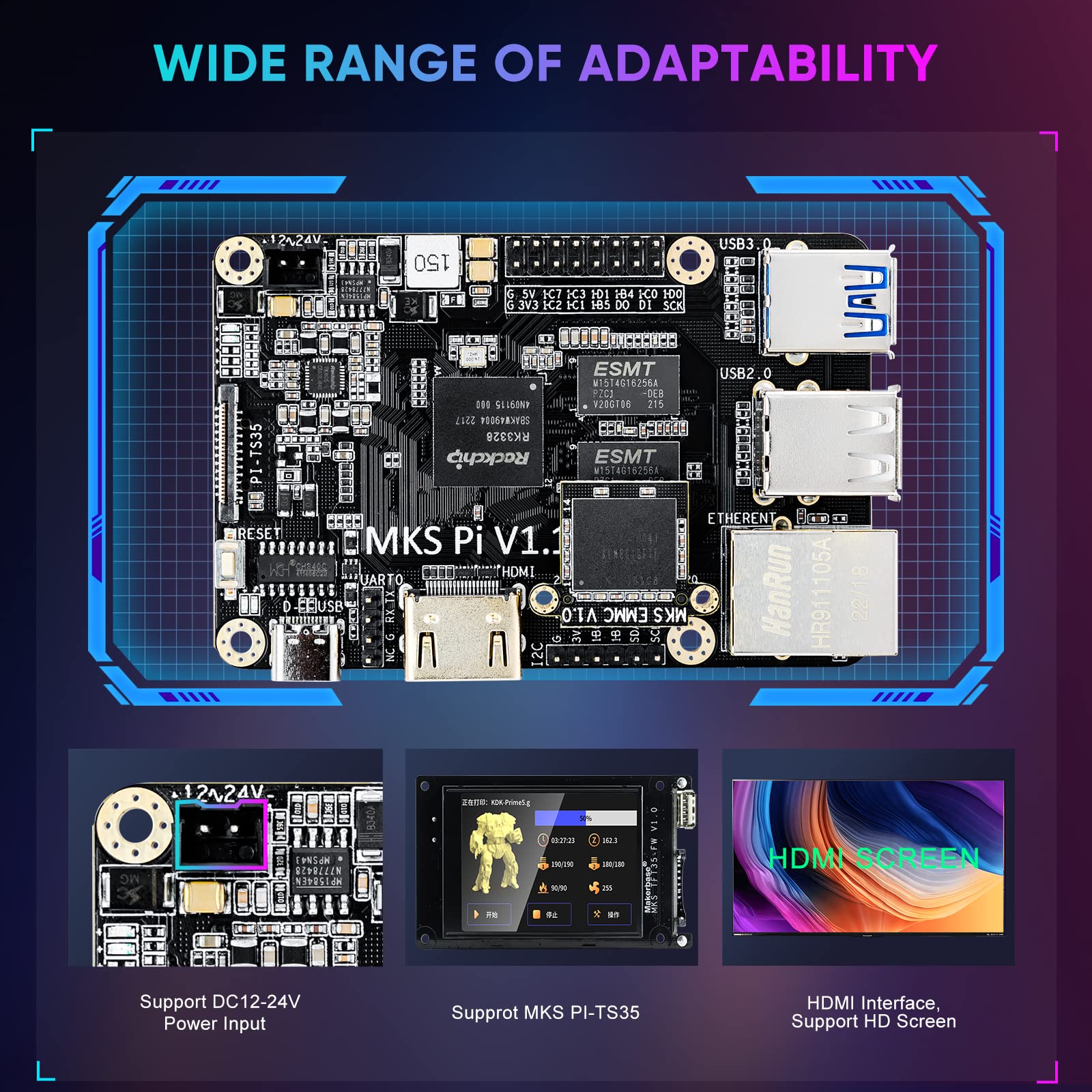 Makerbase MKS PI V1.1 Conrtrol Board DC12/24V 15W with PI-TS35 Touch Screen SOC Runs RK3328 Upgrade Klipper for Voron VS Raspberry Pi and Ender 3D Printer Mainborad for Creality