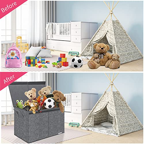 Friday Monkey Large Toy Storage Box Organizer with Removable Lids & Reinforced Handles 2 Pack, Sturdy Collapsible Toys Chest Bin Basket for Kids, Boys, Girls Room, 25x13x16inch, Dark Grey, ZMBCWJX2P