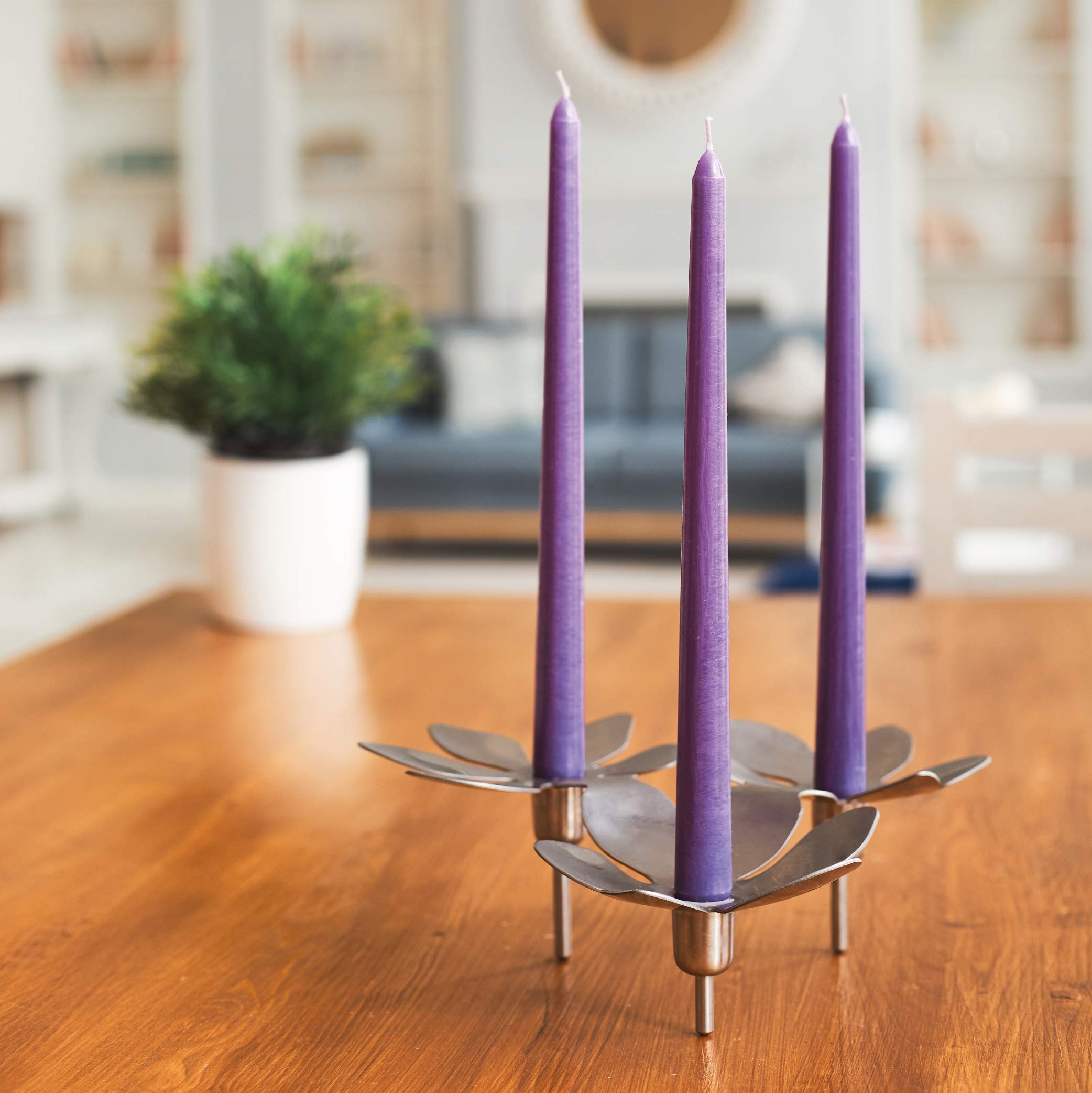 Sonedly 10 inch Taper Candle 4 Pack - Home Interior Long Burning Dripless and Smokeless Candles Unscented - Tapered Candles for Home - 8-Hour Burning Purple Candles