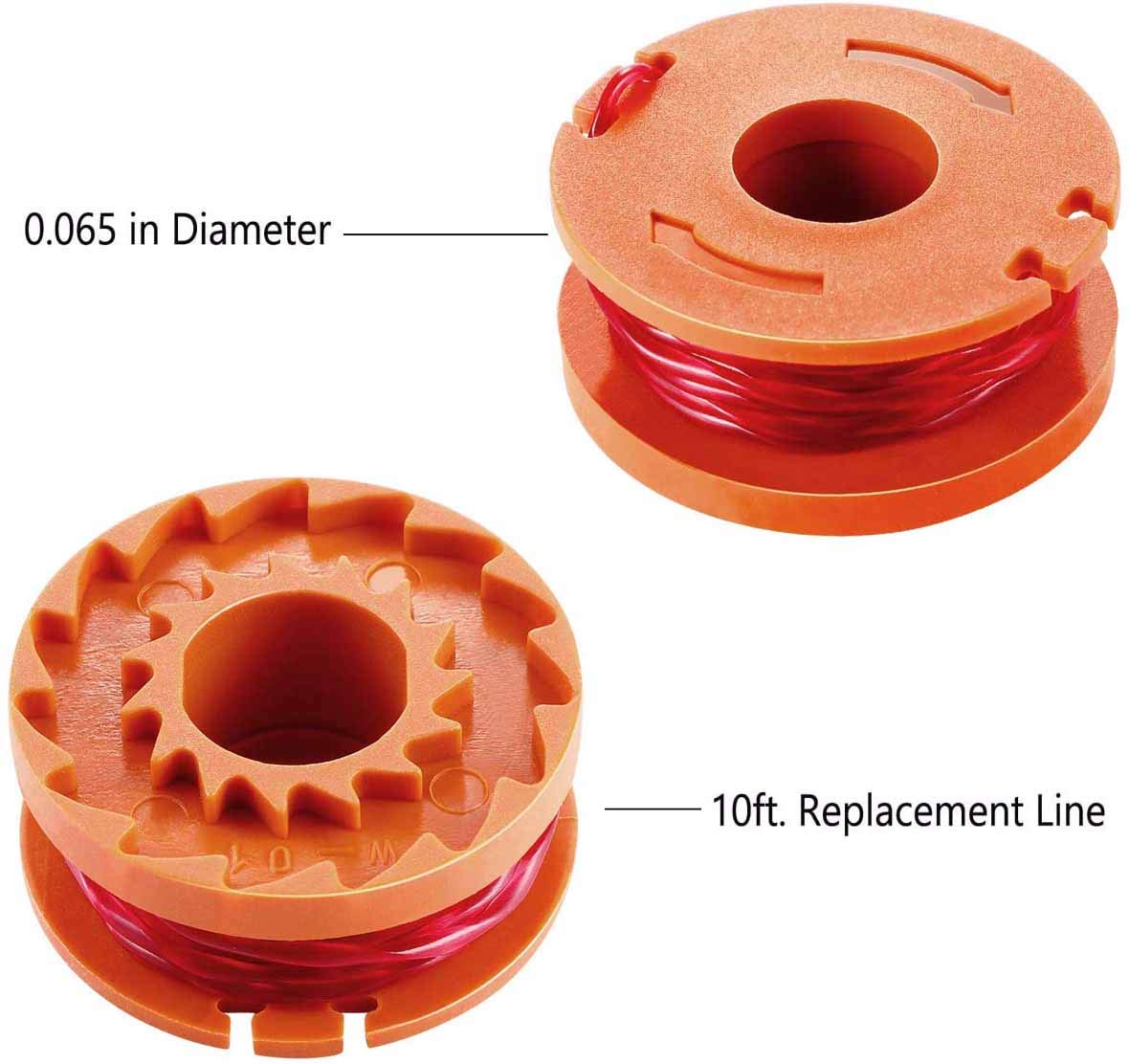 Fyange 10ft 0.065" Line String Trimmer Replacement Spool for Worx WA0010 WG180 WG163 WG175 Electric Trimmer/Edger Weed Eater Line 10ft 0.065 ”+ 2 Pack Spool Cap Covers (8 Spools, 2 Caps)
