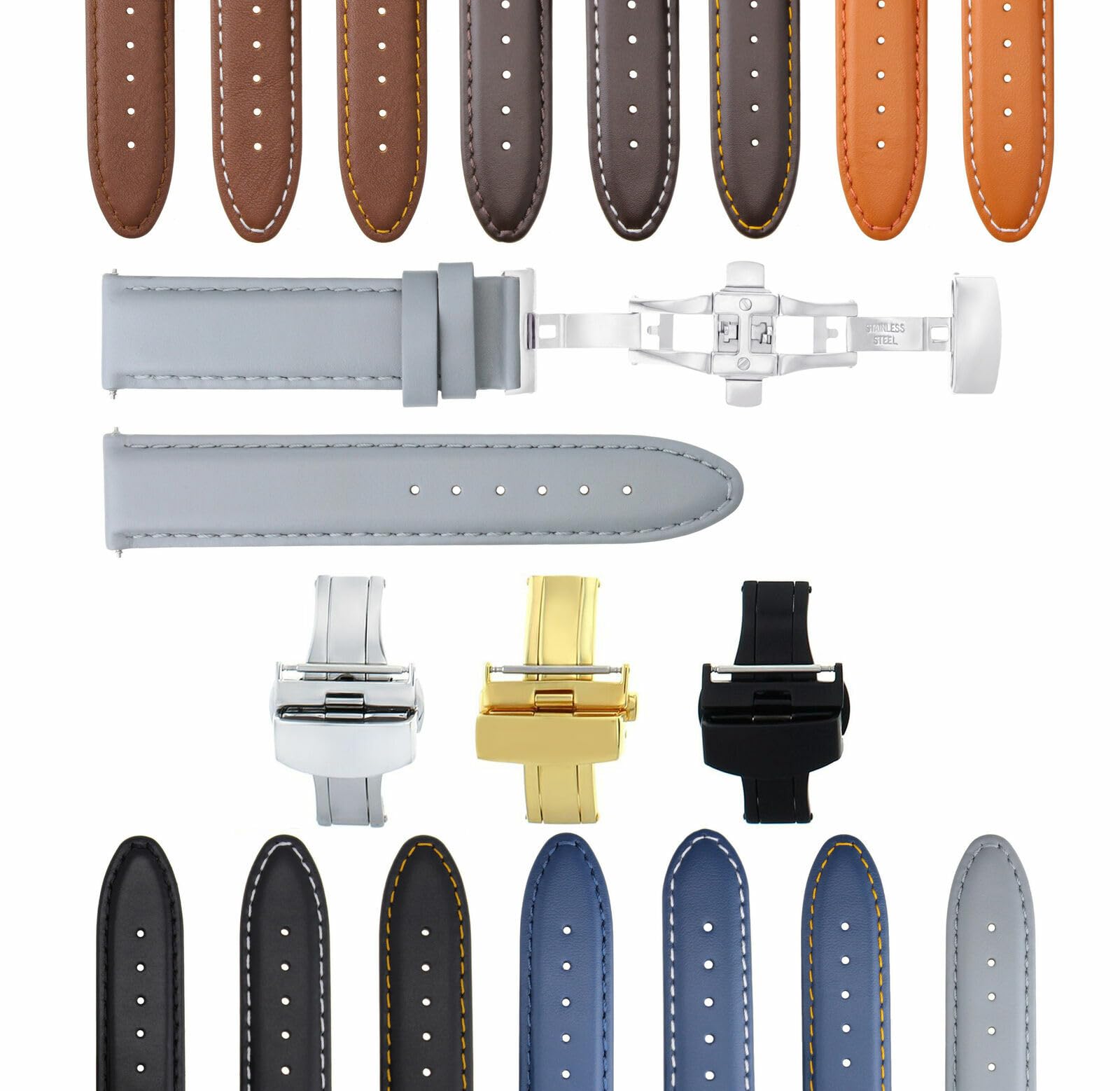 Ewatchparts 18-19-20-22-24MM LEATHER BAND STRAP SMOOTH COMPATIBLE WITH IWC PILOT PORTUGUESE