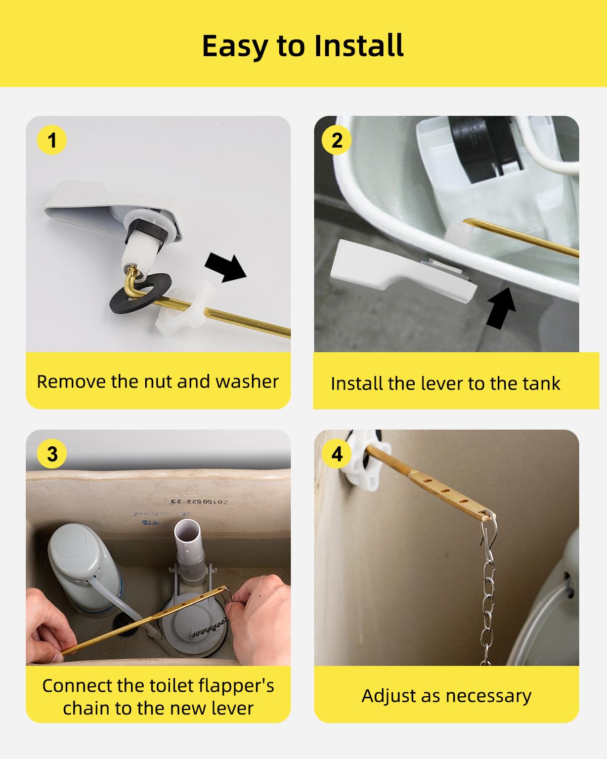 Hibbent Toilet Handle Replacement, Front Mount Tank Flush Lever Handle Compatible with American Standard, Toilet Trip Lever with Stainless Steel Flapper Chains, White