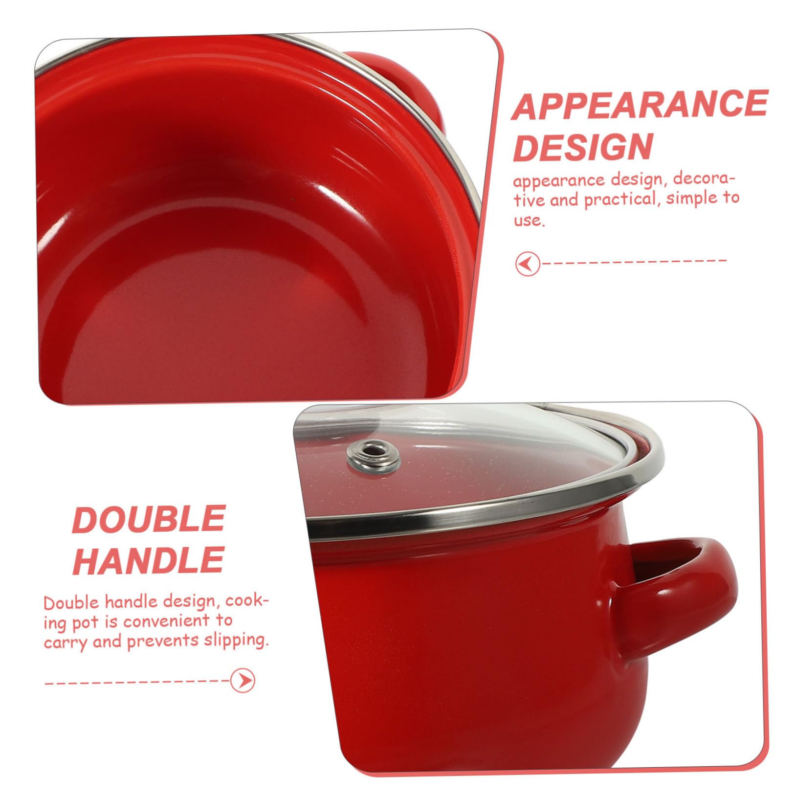 SHOWERORO 3pcs Enamel Pot Enamel Stockpot with Lid Soup Pot with Lid Small Pots for Cooking Quart Stock Noodle Pot Milk Pot Cookware Kitchen Pots With Cover Red Instant Noodle Pot