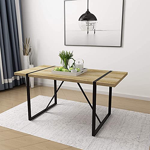 TABU 63 Inch Rectangular Multi-Purpose Table for 4-6, Industrial Style Heavy-Duty Table with Wood Tabletop and Metal Frame for Home,Office,Dining Room