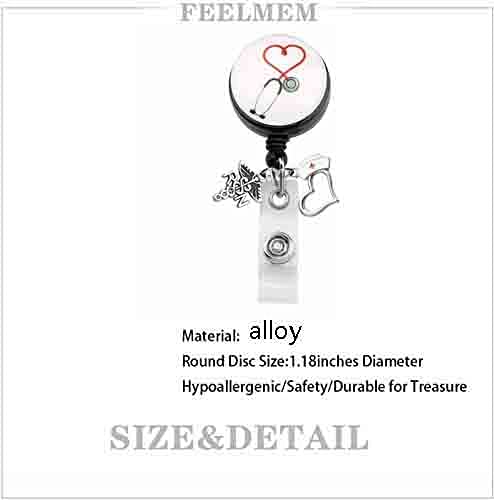 FEELMEM RN Nurse Medical Stethoscope Retractable Badge Holder Reel Clip RN Students Gift Nurses Practitioner Jewelry New Registered Nurse Gift (RN)