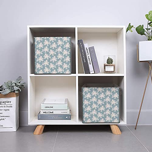 Octopus PU Leather Collapsible Storage Bins Canvas Cube Organizer Basket with Handles