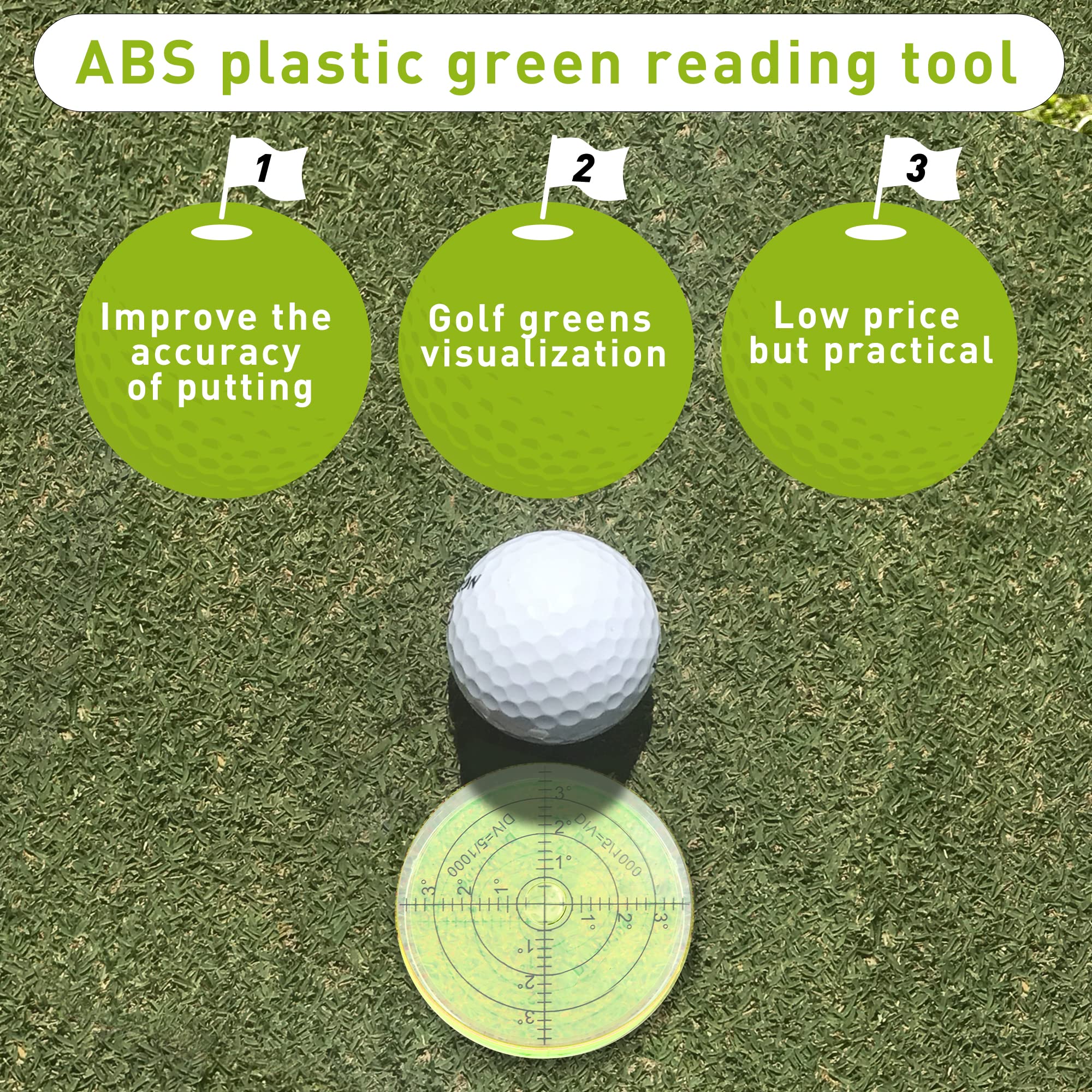 Golf Green Reader Pro Putt Golf Ball Marker Round Bubble Level High Precision Golf Putting Aid Putting Green 66x12mm