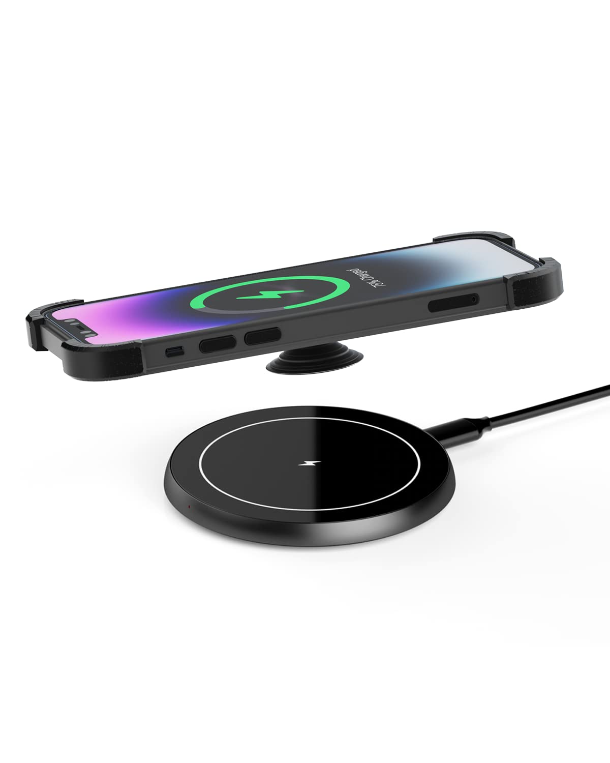 KPON Wireless Phone Charger for Popsocket/OtterBox/Thick Cases Up to 10mm - 15W Max Wireless Phone Charging Station, Compatible with iPhone 15/14/13/12(Adapter Not Include)