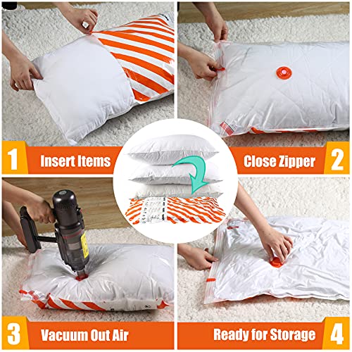 Vacuum Storage Bags Medium Space saver Bags 6 Pack (27.5β X 19.6β) With Handpump Space Saver Compression Seal Bags for Clothes, Quilts, Pillows, Double Zip Seal & Leak Valve