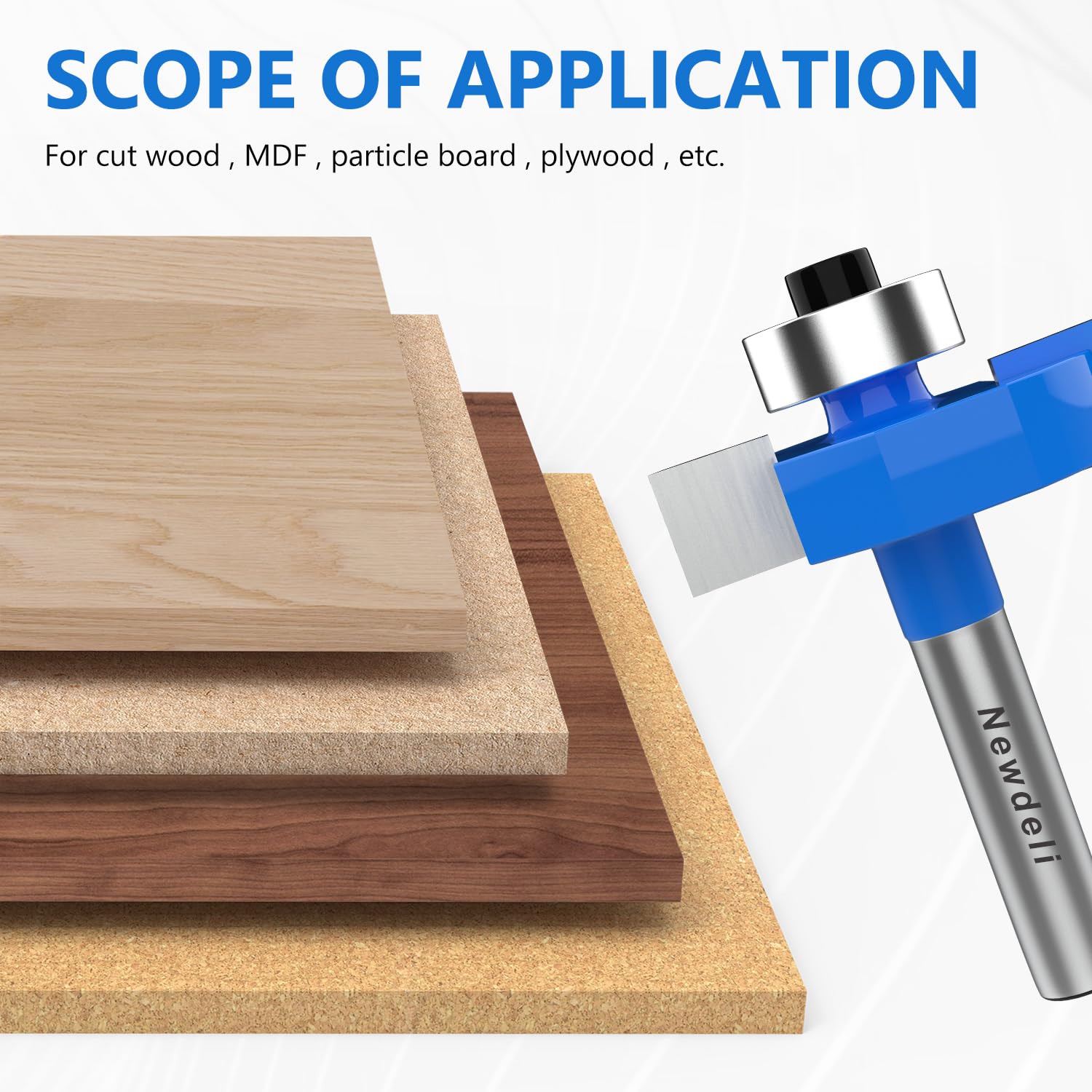 Newdeli Rabbet Router Bit Set 1/4 Inch Shank - 4Pcs Rabbeting Router Bits(1/8",1/4",3/8", 1/2" Height) with 6 Bearings Set (3/8", 1/2", 5/8", 3/4", 7/8", 1-1/8" Bearings) - Wood Biscuit Slot Cutters