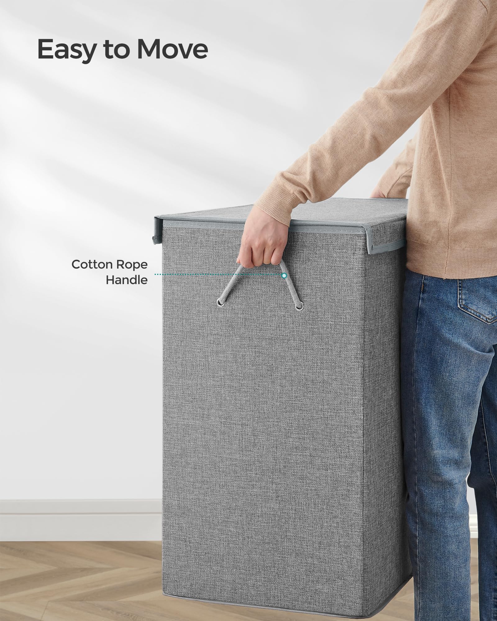 SONGMICS Sturdy Double Laundry Hamper with Lid, Removable Fabric Bag, 142L Large Clothes Hamper 2 Section, Laundry Basket with Handles for Closet, Laundry Room, Bedroom, Bathroom, Gray ULCB02G