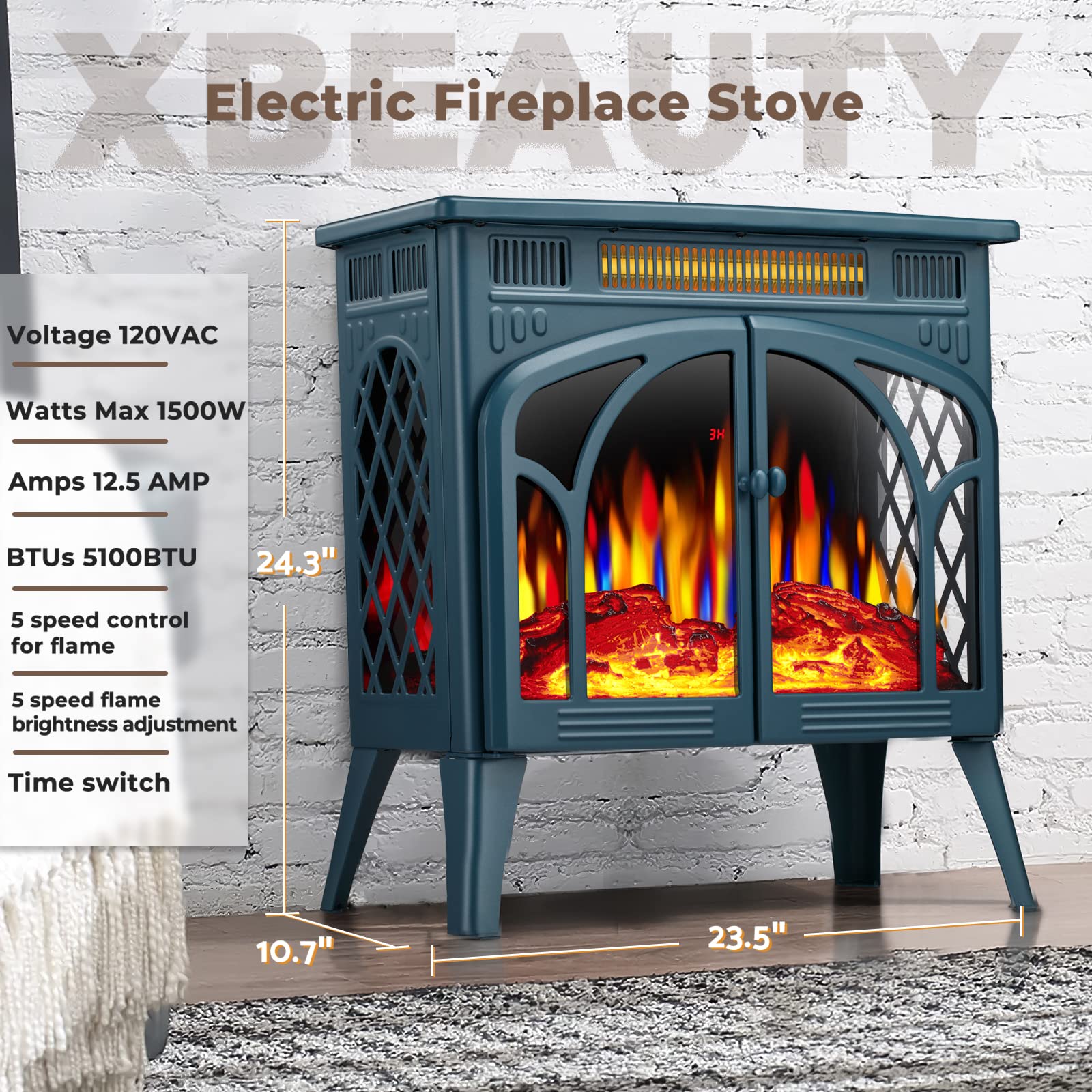 Electric Fireplace Heater Portable Electric Fireplace Heater Indoor,Dark Green