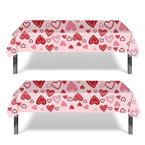 Valentines Day Tablecloth Party Decoration Supplies, Heart Shape Valentines Day Table Cover Happy Valentine's Day Table Decorations - 2PCS