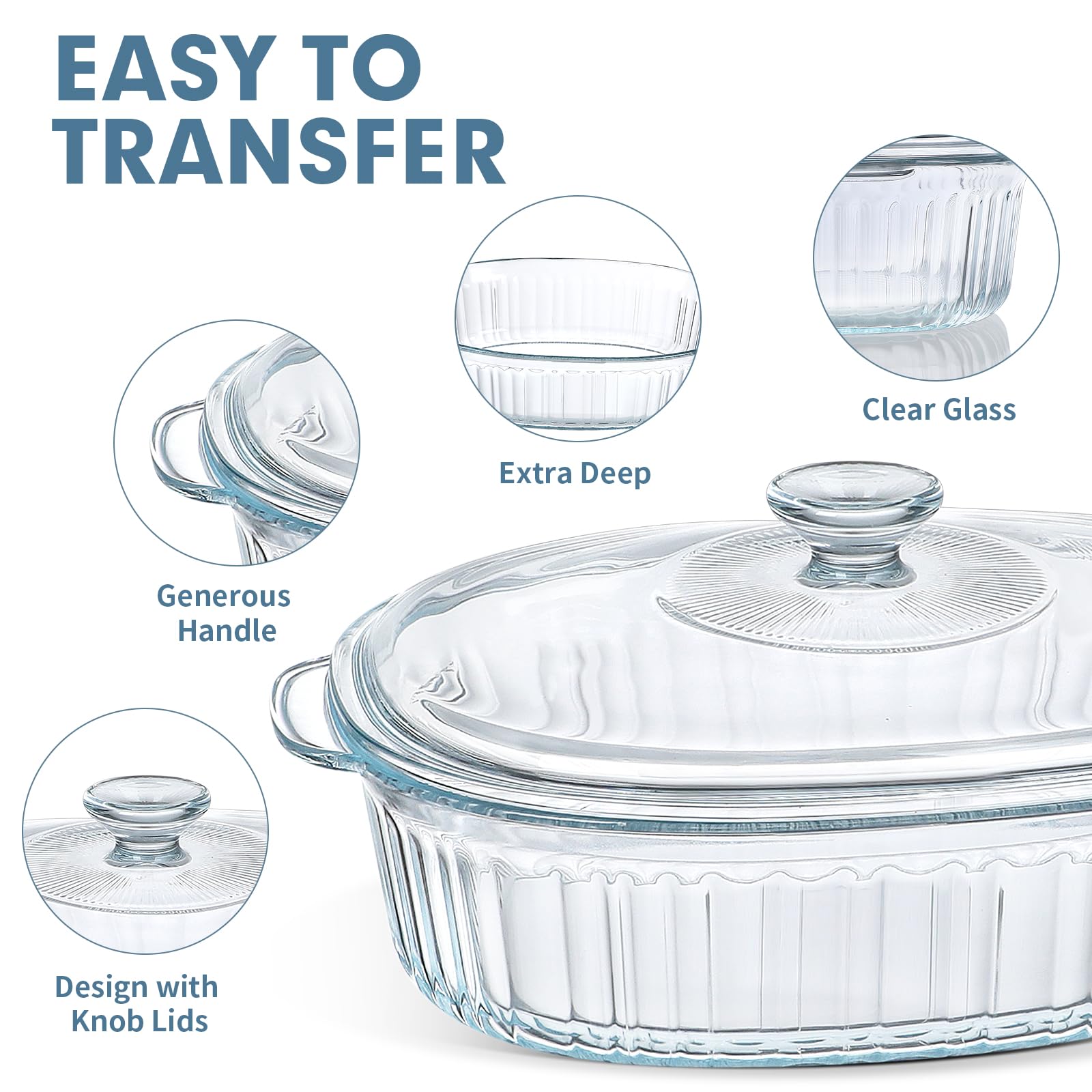 M MCIRCO 4-Piece Glass Casserole Baking Dish, Set of 2 Casseroles With Glass Lids, 1.7 Qt and 2.5 Qt, Round