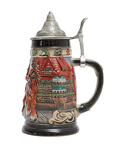 HAUCOZE Beer Stein Mug German Oktoberfest Stanley Viking Tankard with Petwer Lid Birthday Gifts 0.9Liter