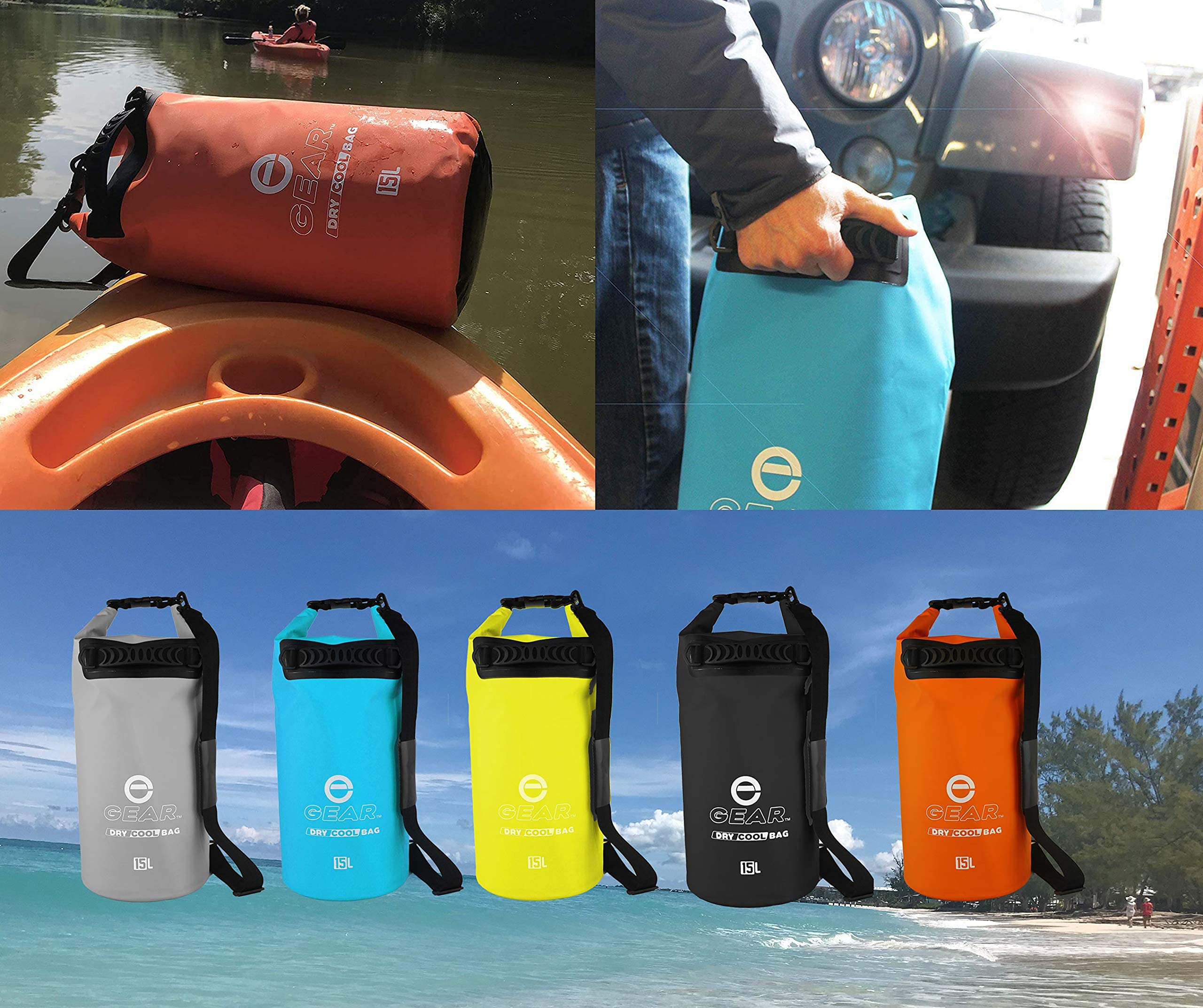 Enthusiast Gear Roll Top Insulated Backpack Cooler Dry Bag β Leak Proof, Collapsible, Waterproof with Padded Shoulder Strap - Perfect for Kayaking Fishing Beach Hiking - Orange, Grey, Blue