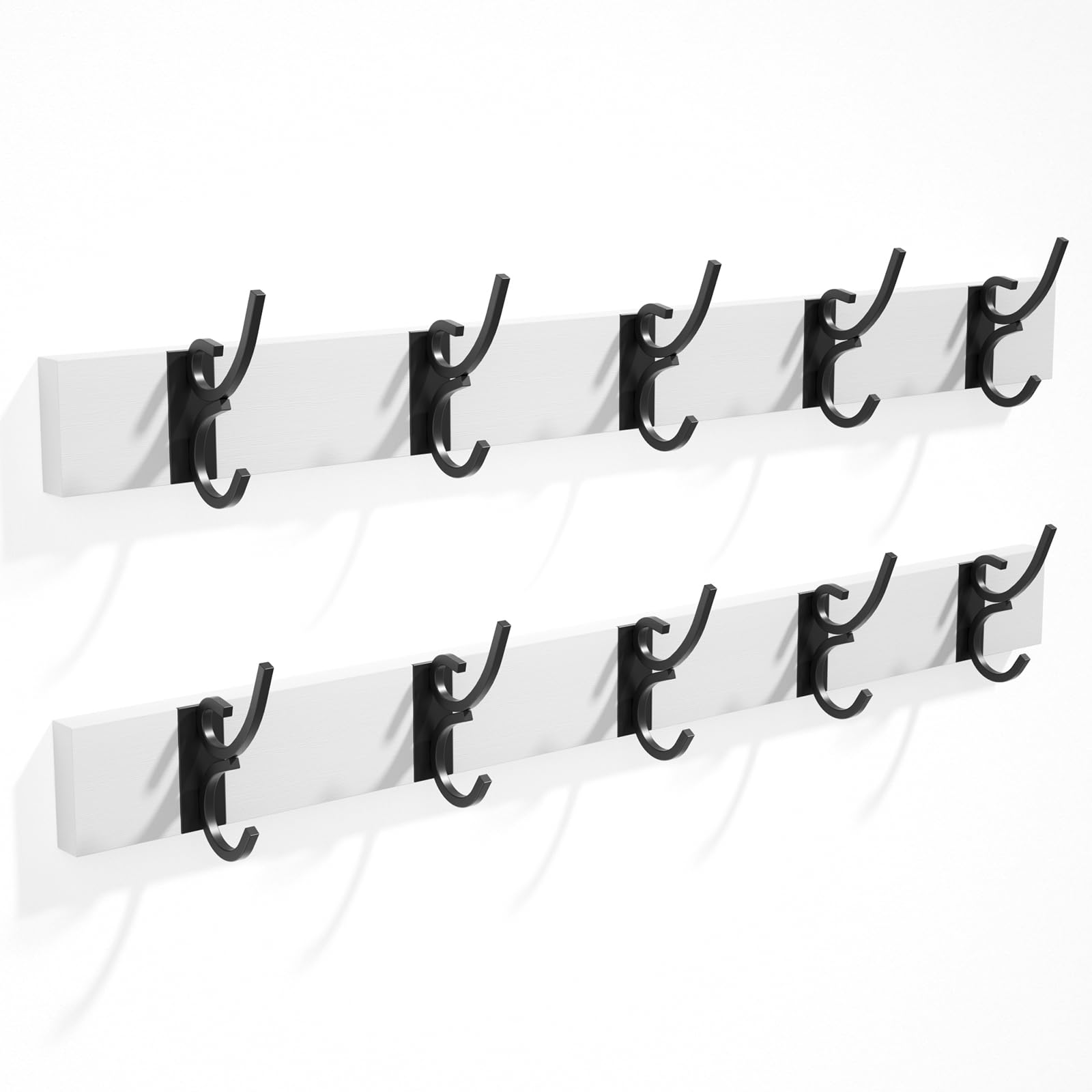 SRIWATANA Coat Rack Wall Mounted, 21.65 Inch Long Coat Hooks for Hanging Hats, Clothes,Towels in Entrtyway, Bathroom, Bedroom and Kitchen, 2 Packs (Washed White)