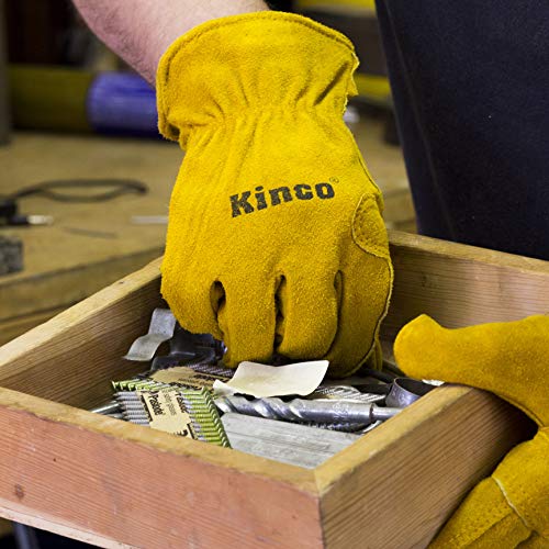 Kinco Unlined Suede Cowhide Leather Work Gloves with Reinforced Palm Patch, Large