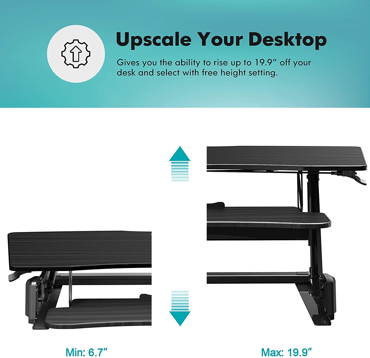 FITUEYES Height Adjustable Standing Desk Converter Sit to Stand Dual Gas Spring Riser Converter 42" Wide Tabletop Workstation fits Dual Monitor