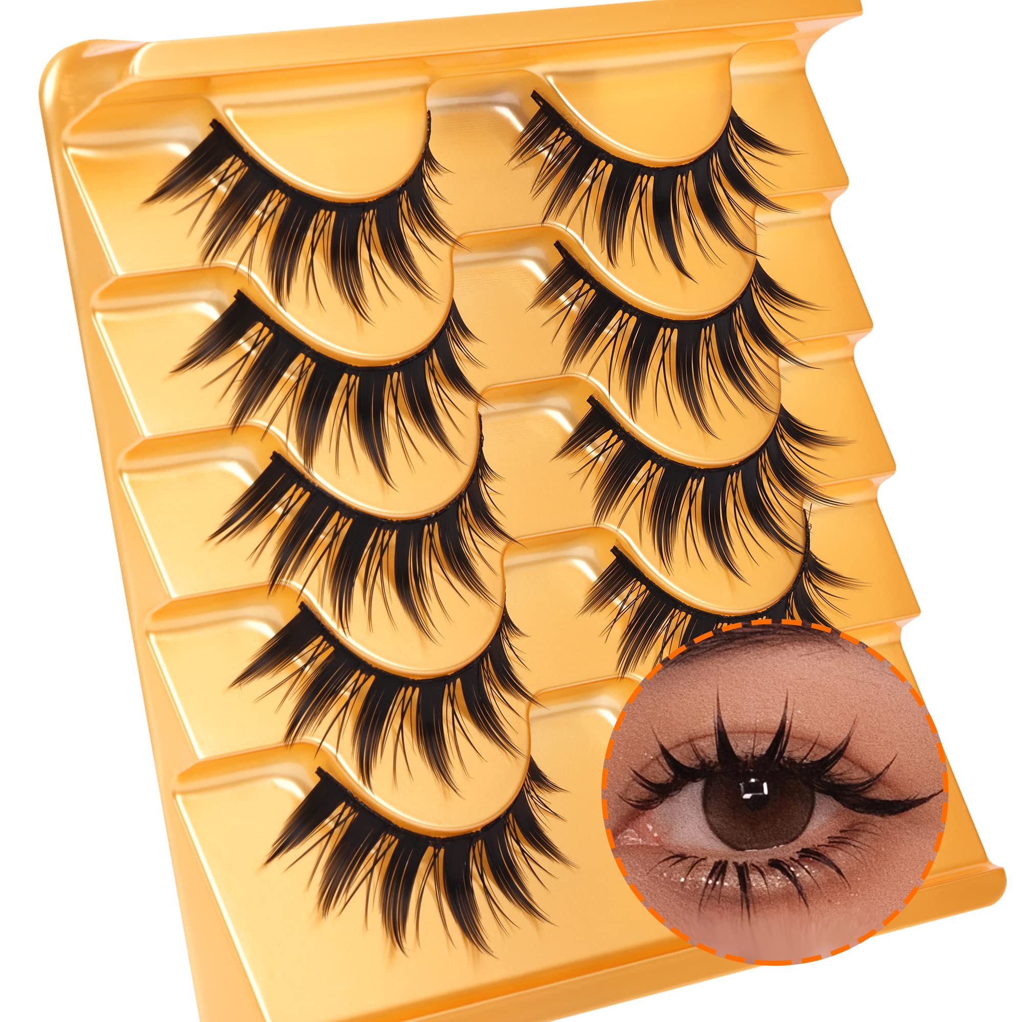 Manga Lashes Anime False Eyelashes Anime Spiky Fake Lashes Natural Wispy Doll Eye Lashes 5 Pairs Cosplay Mink Eyelashes Pack by wtvane