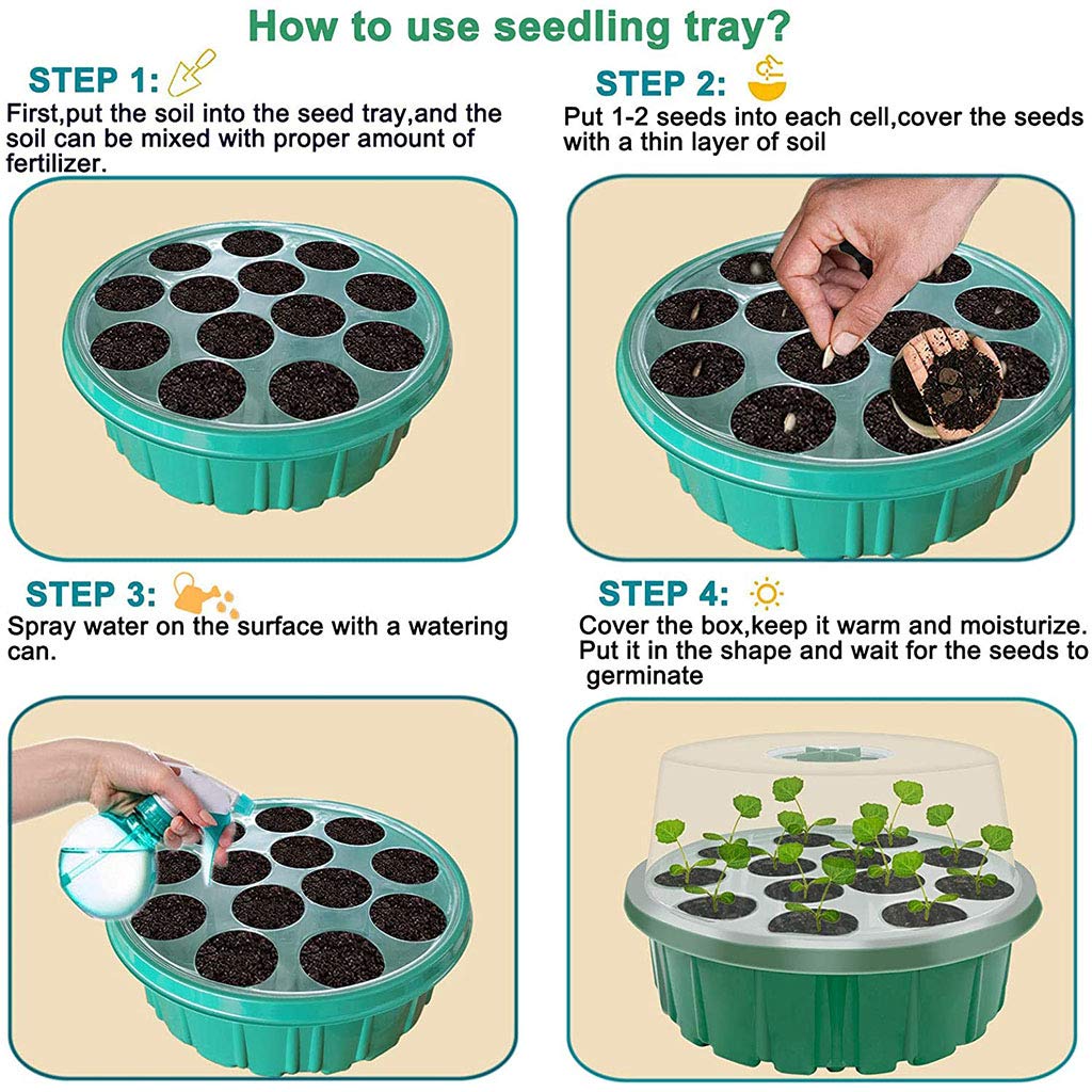 Dsxnklnd 12 Hole Seed Starter Tray Set Humidity Adjustable Seed Starter Kit with Dome and Mini Greenhouse Grow Trays for Growing Starting