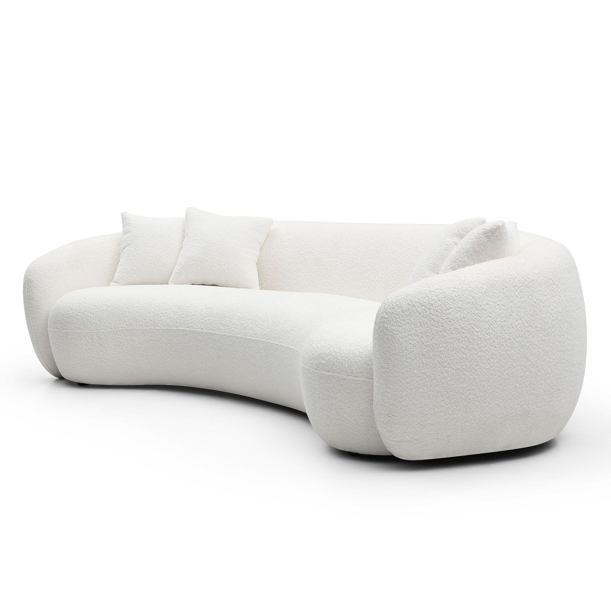SSC SATITUNCASA 102β Luxury Modern Boucle Curved Sofa Couch, Minimalist Style Comfy Sofa Couch for Living Room, Apartment, Home Office, 3 Seater Curved White Sofa(White 102)