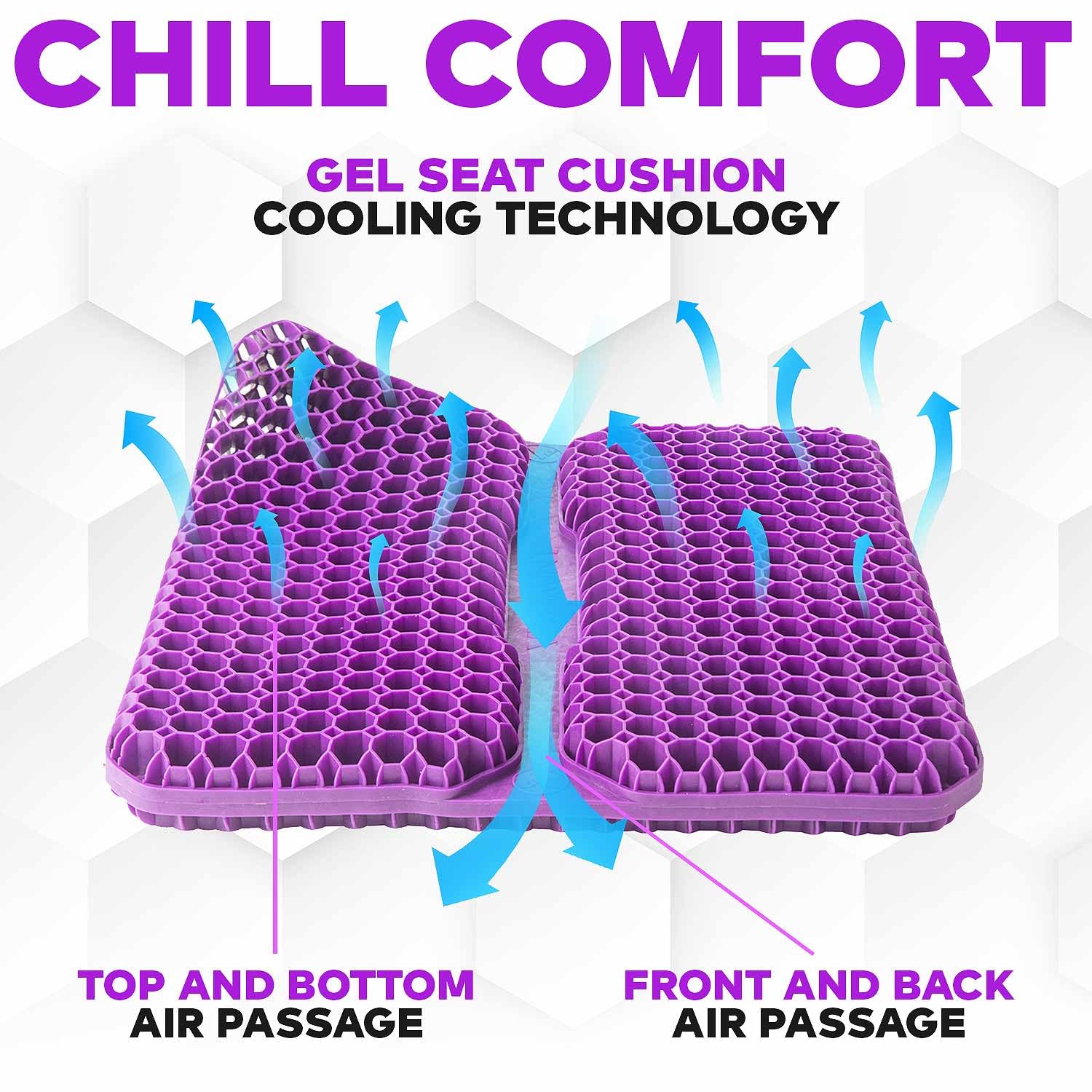 GRÄVEND Extra Large Gel Seat Cushion for Long Seating Pressure Relief, 2" Inch Thick Office Chair Cushion, Car Seat Driver, Wheelchairs Egg Sitting pad for Hip & Back Pain, Non Slip Ties