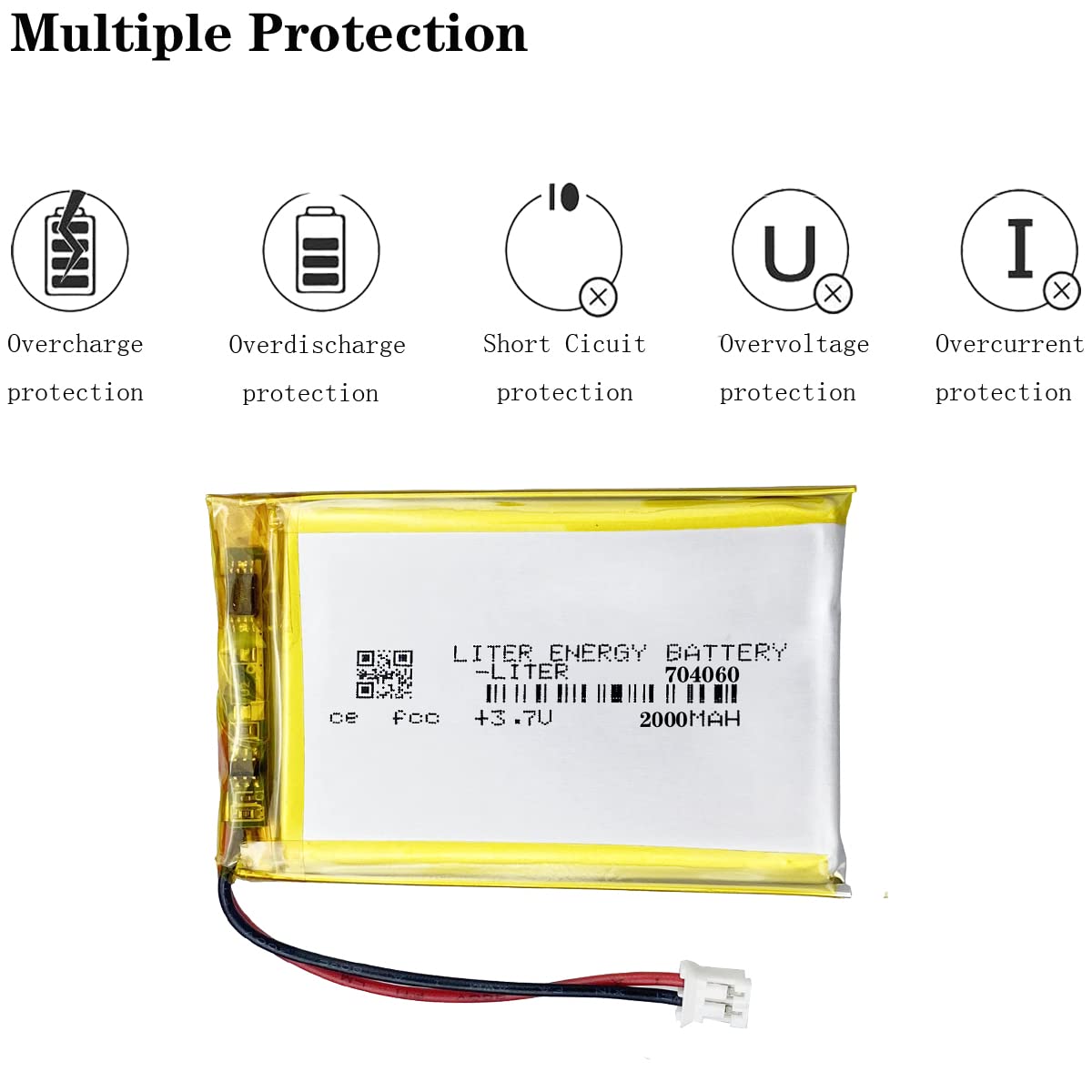 Liter energy battery 3.7V Lipo Battery 2000mAh Rechargeable Lithium ion Polymer Battery 704060 Lithium Polymer ion Battery with JST Connector