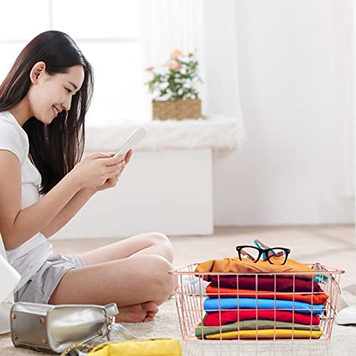 ORFOFE Basket Laundry Sundry Baskets Iron Makeup Gold Table Rose Books Desktop Blanket Organizer Storage Food Sundries Decorative Clothes Shelfrose Household Nesting Wire Cloths