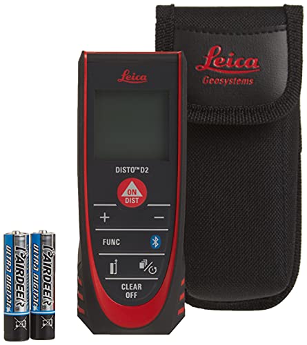 Leica 838725 DISTO D2 New 330ft Laser Distance Measure with Bluetooth 4.0, Black/Red, 1.7 x 1 x 4.6 inches