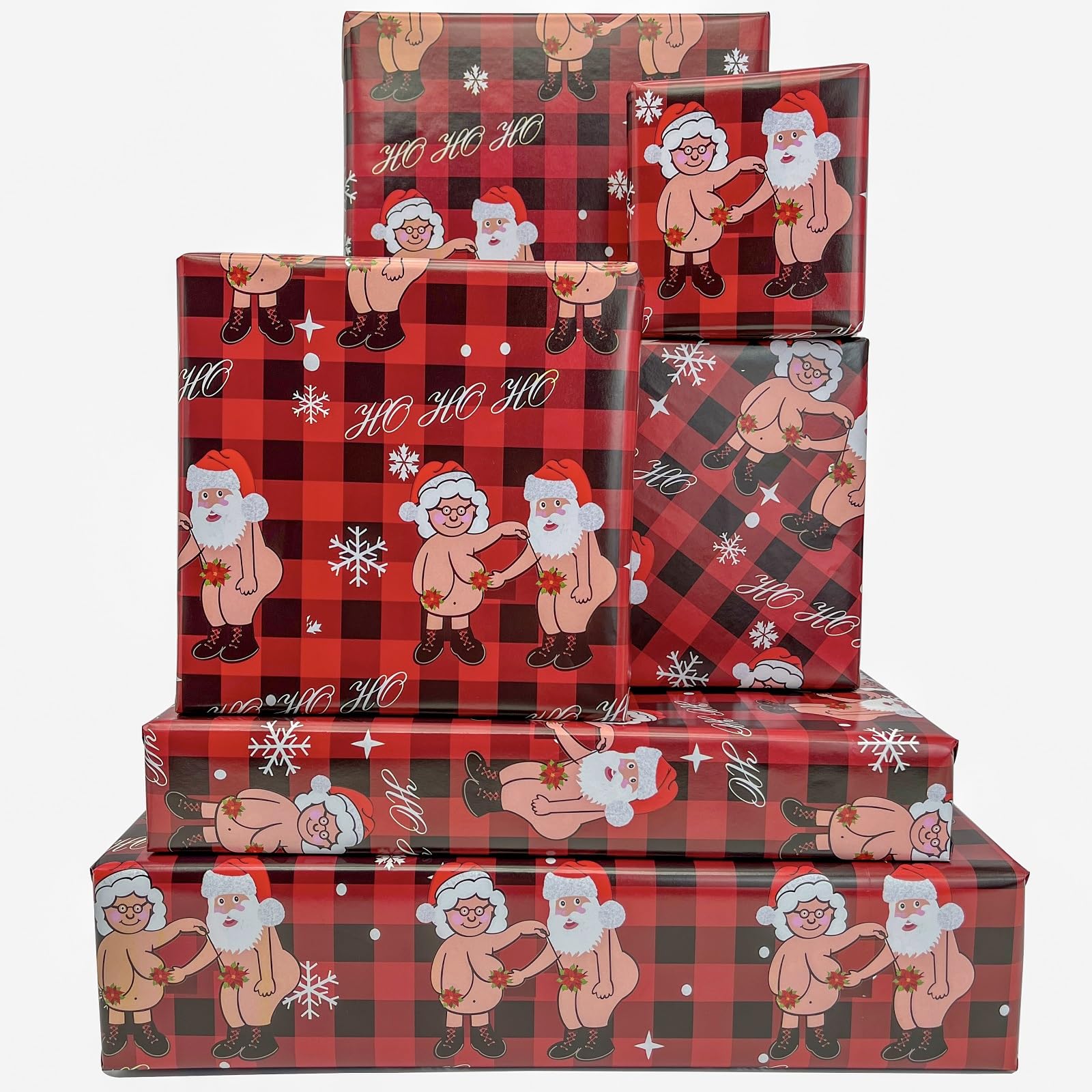 Dtiafu Funny Christmas Wrapping Paper Naughty Santa Gift Wrap Paper Bulk Folded Flat Inappropriate Red Black Plaid Gift Wrapping Paper for Women Men Adult Grandba Grandma Holiday Birthday Baby Shower