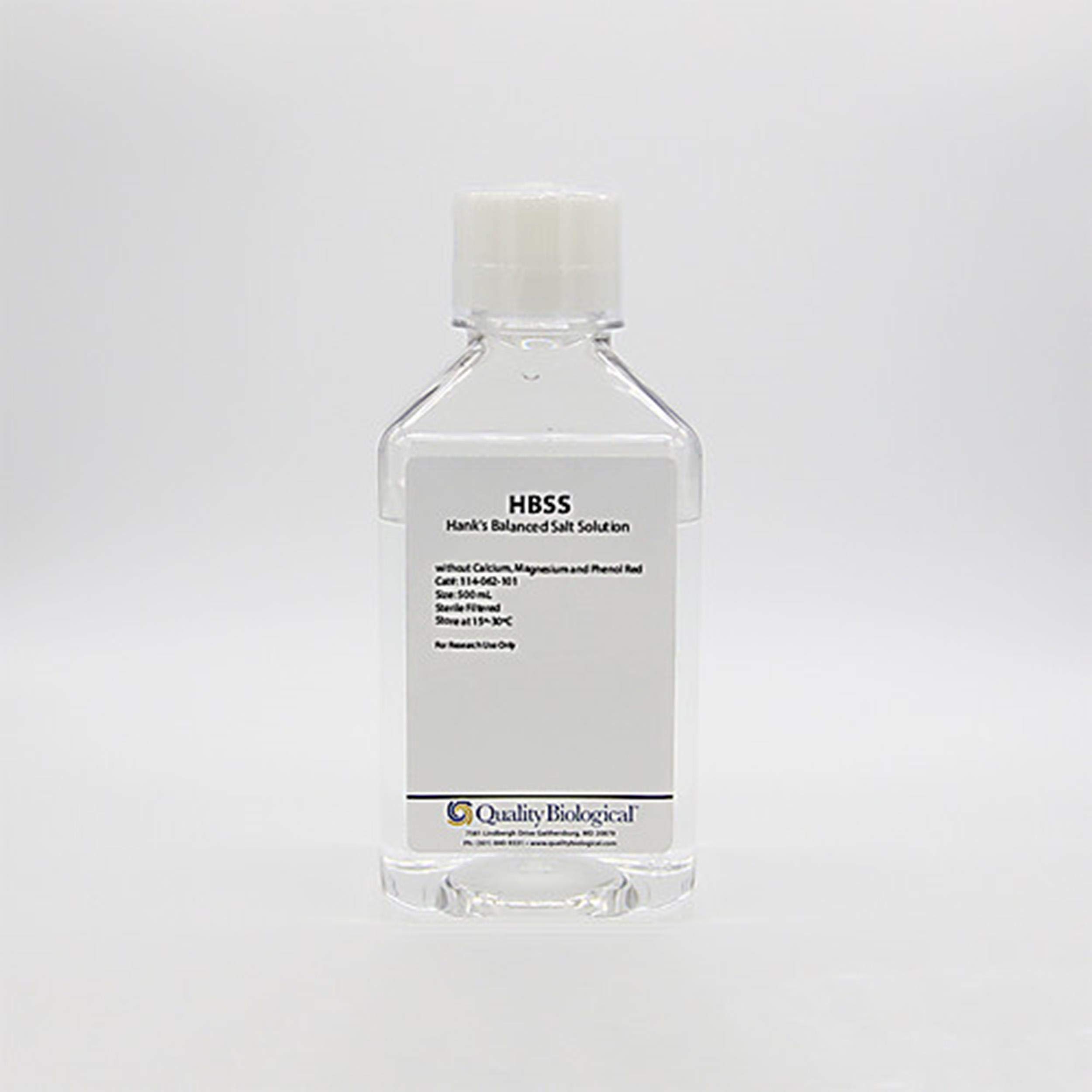 Quality Biological 114-062-101 Hanks' Balanced Salt Solution without Ca, Mg & Phenol Red, 500 ml