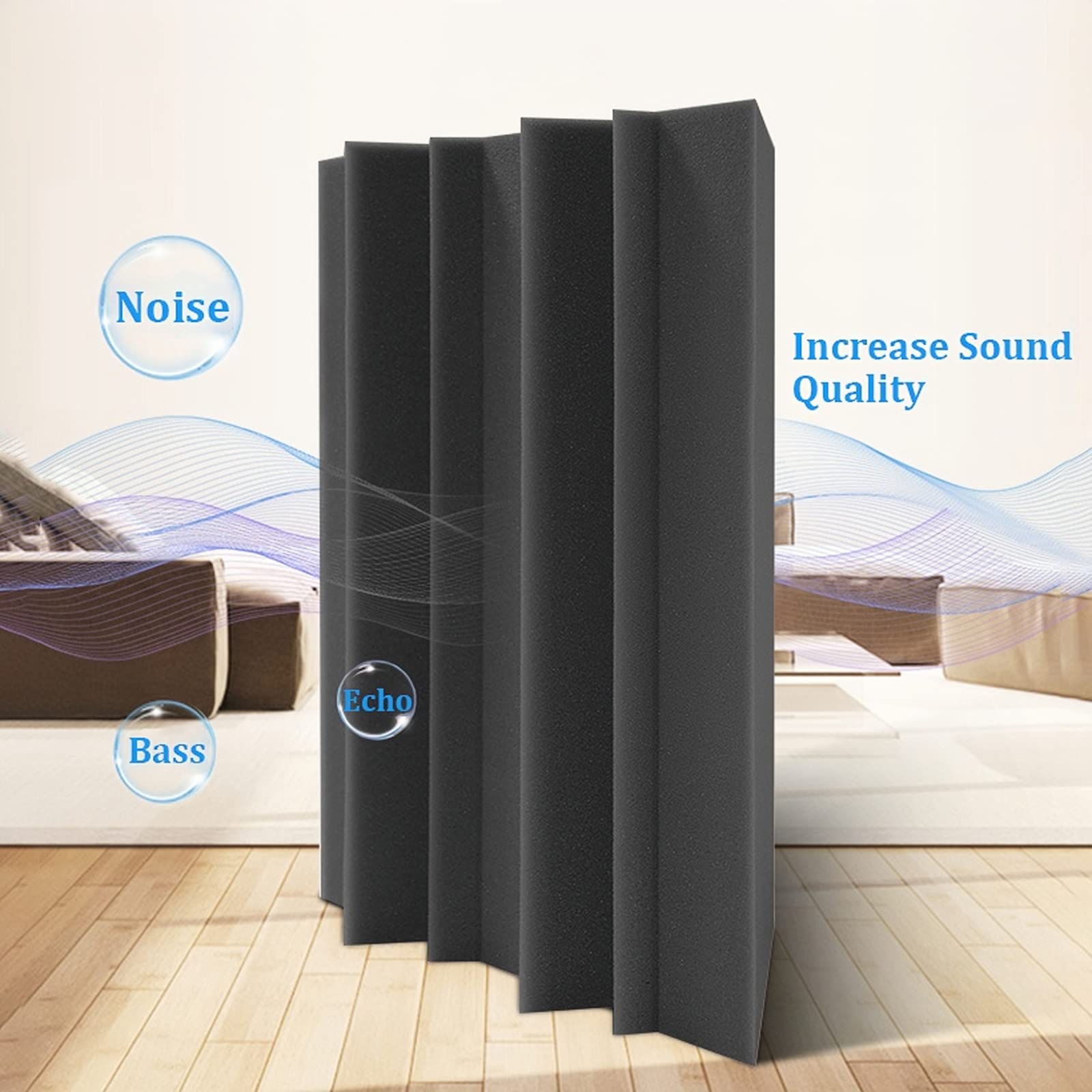 Krightlink Acoustic Foam Bass Trap Studio Foam 4 Pack 12" X 7" X 7" Sound Absorbing Foam, Corner Block Finish High Density Sound Panels Insulation for Studios Home