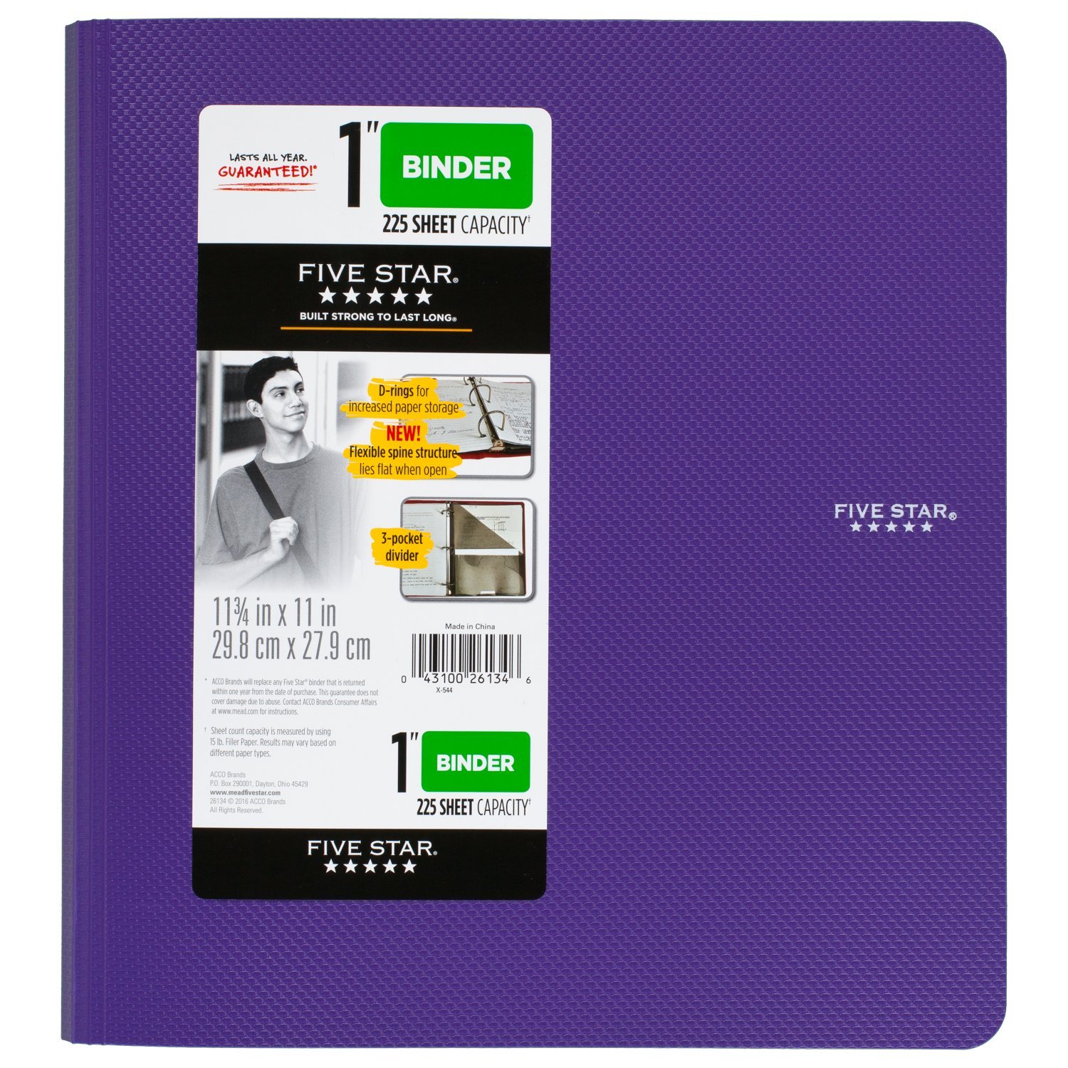 Five Star 1 Inch 3 Ring Binder, Plastic, Color Selected for You, 1 Count (26134)