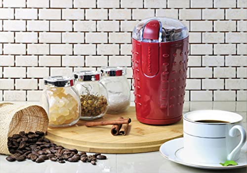 OVENTE Electric Coffee Grinder - Small Portable & Compact Grinding Mill with Stainless Blade for Bean Spices Herb and Tea, Perfect for Home & Kitchen - Maroon CG225M