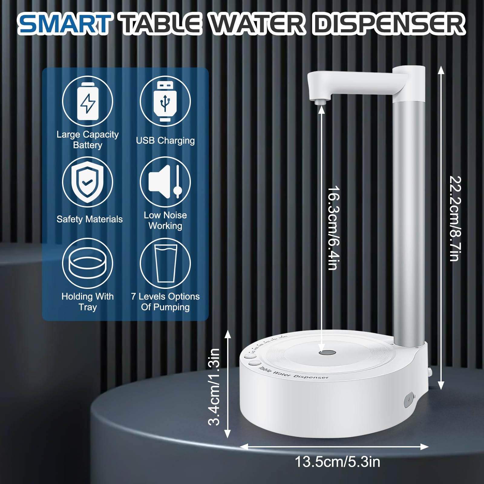 Desktop Water Bottle Dispenser, Hdiwousp Smart 7 Steps Portable Electric Water Bottle Pump,5 Gallons Water Dispenser, USB Chargeable Drinking Water Pitcher for Home, Office, Outdoor