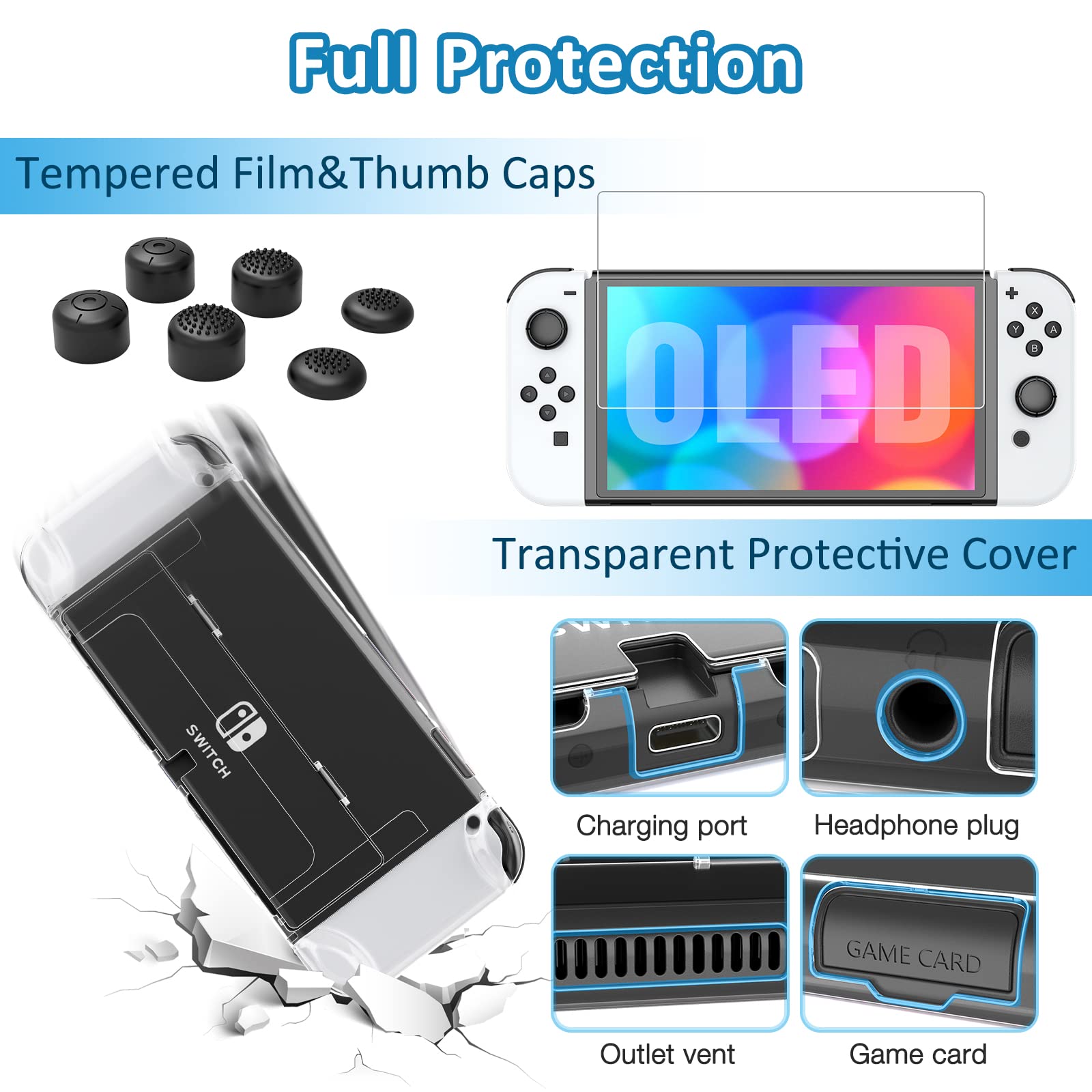 HEYSTOP Switch OLED Accessories Bundle Compatible with 2021 Switch OLED Model, 27 In 1Accessories Gift Kit with Carrying Case, Dockable Protective Case Cover, Screen Protector & More (Black)