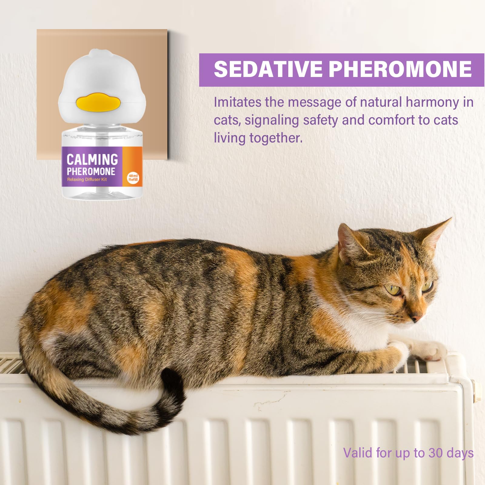 NHZ Cat Calming Diffuser, Release Sustained Pheromone, Reduce Cat Stress in New Environment, 60 Days Long Lasting - 1 Diffuser Head & 2 Pcs Vial